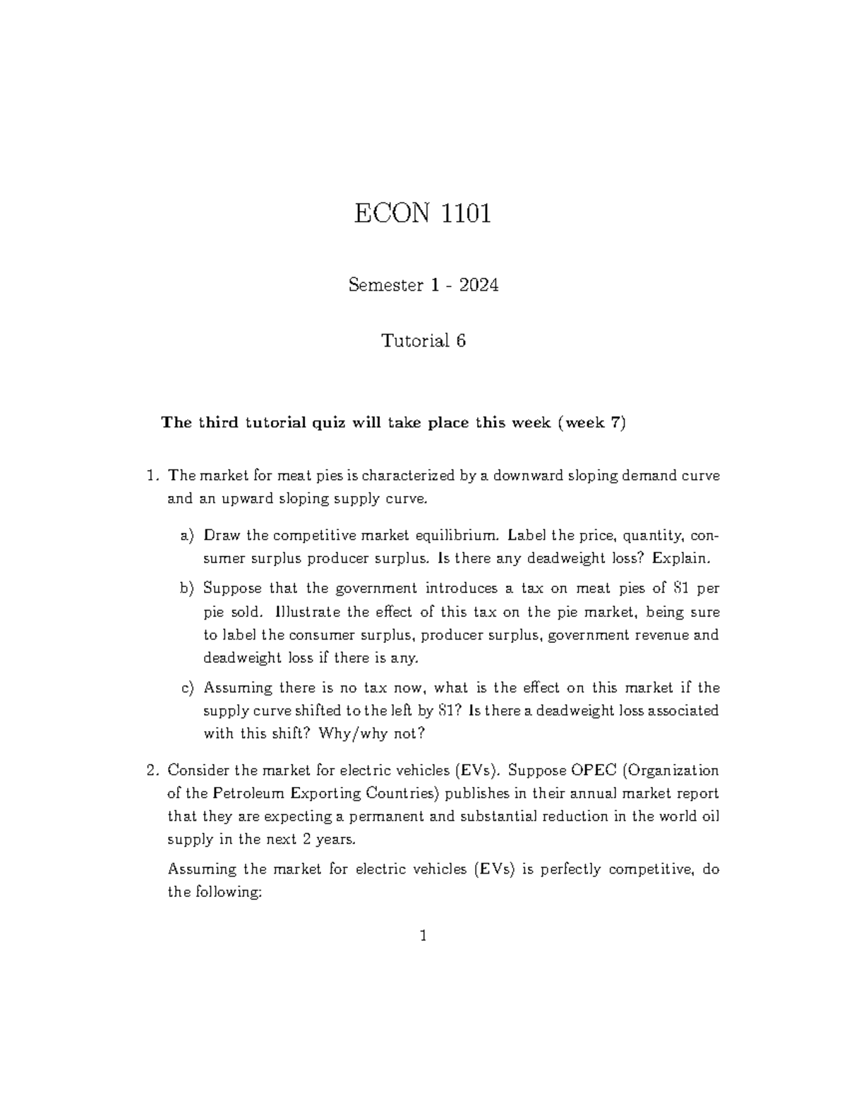 Tutorial 6 Questions - Week 6 prac - ECON 1101 Semester 1 - 2024 ...