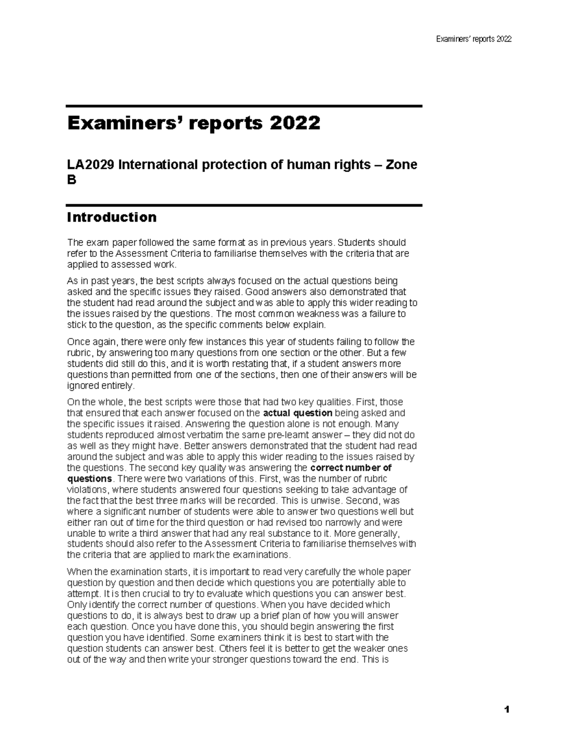 IPHR report 2022 B - past paper question - Examiners’ reports 2022 ...