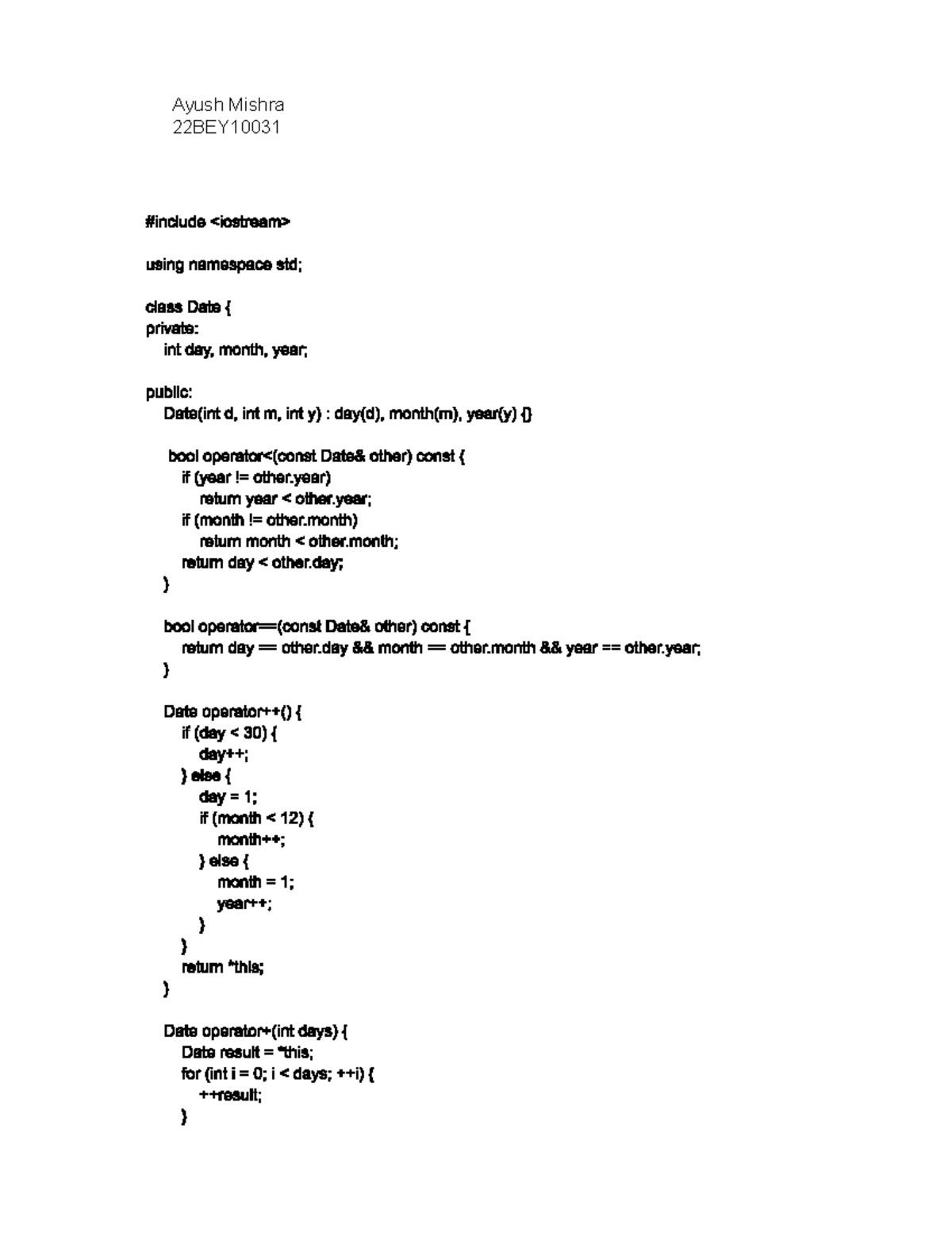 C++ - opps in c++ - Ayush Mishra 22BEY - Studocu