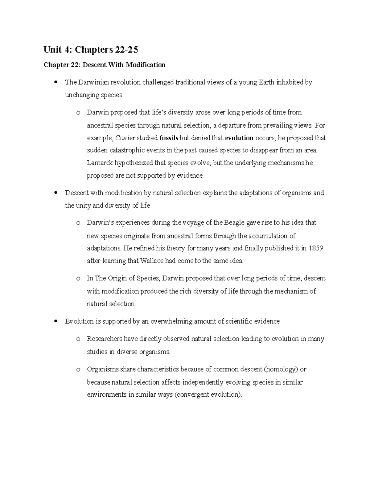 Biology Unit 4 Notes Unit 4 Chapters 22 Chapter 22 Descent With