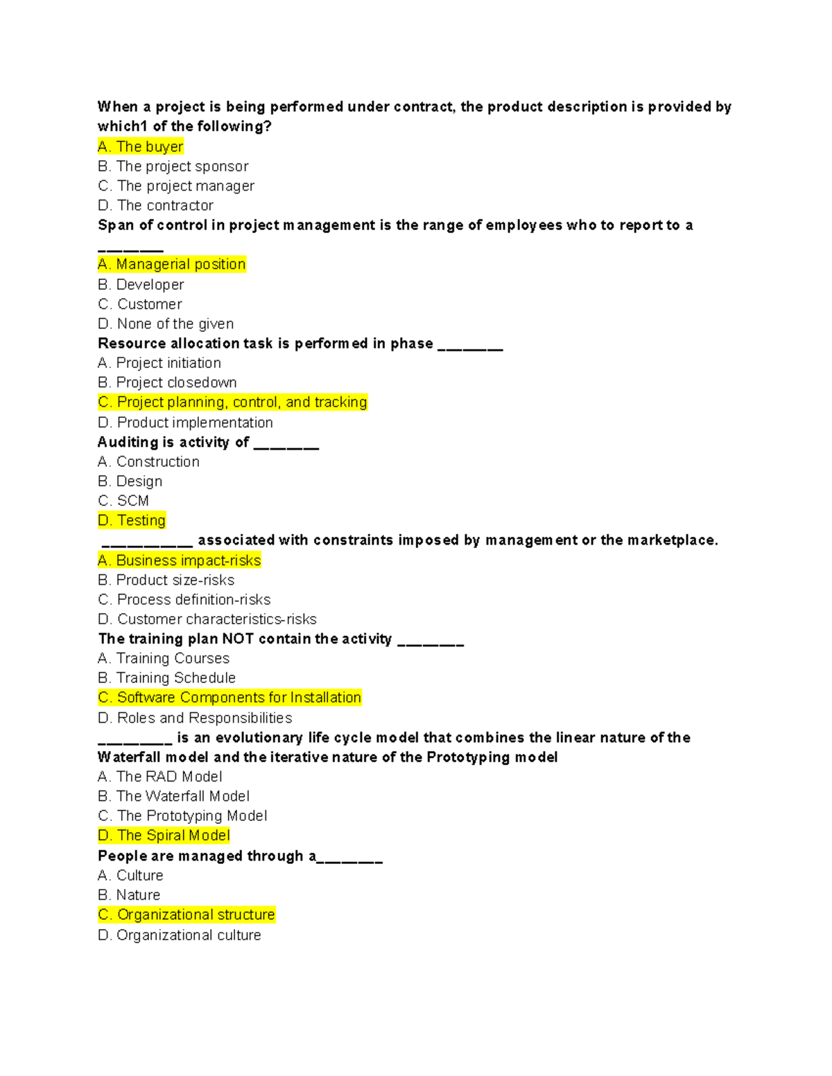 SPM-Question Bank - multiple choices - When a project is being ...