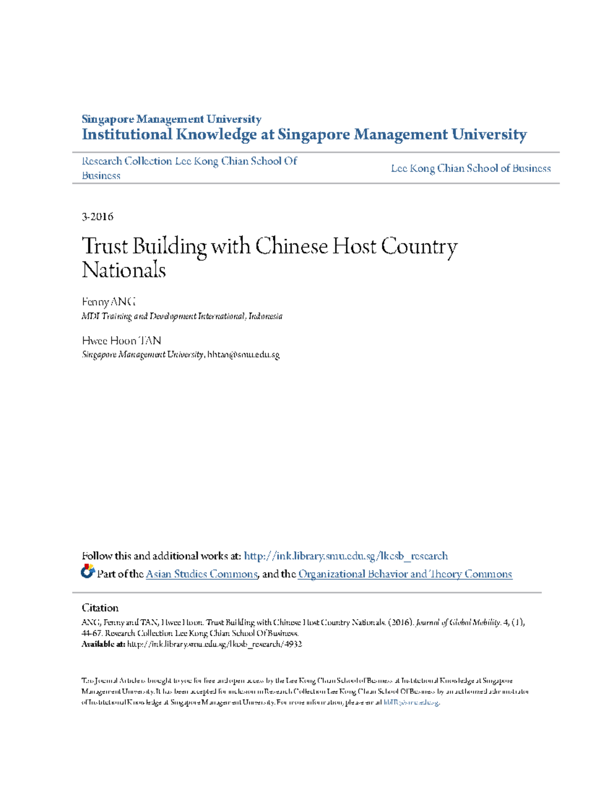 Trust Building with Chinese Host Country Nationals - Singapore ...