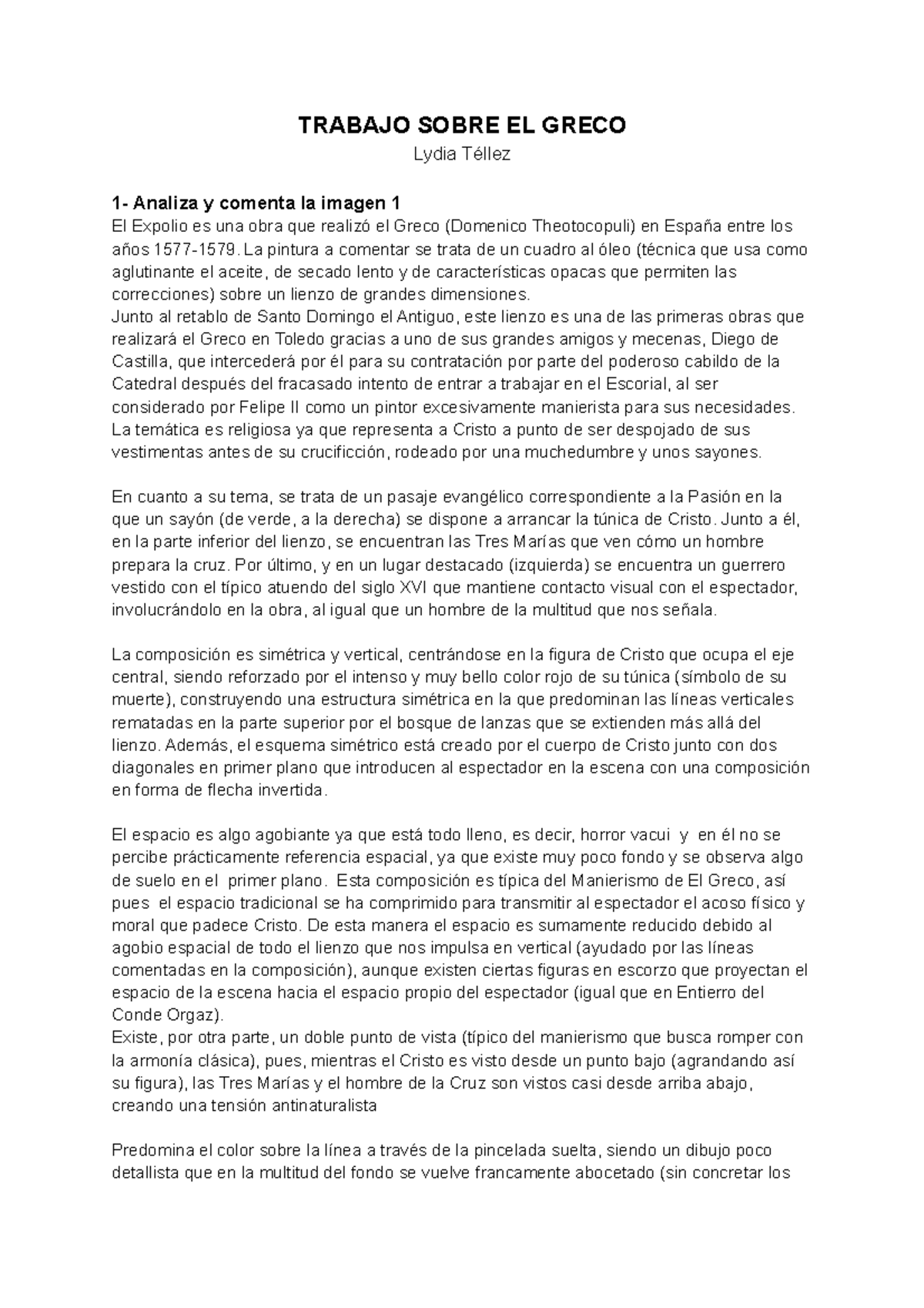 Trabajo Sobre EL Greco - TRABAJO SOBRE EL GRECO Lydia Téllez 1- Analiza ...