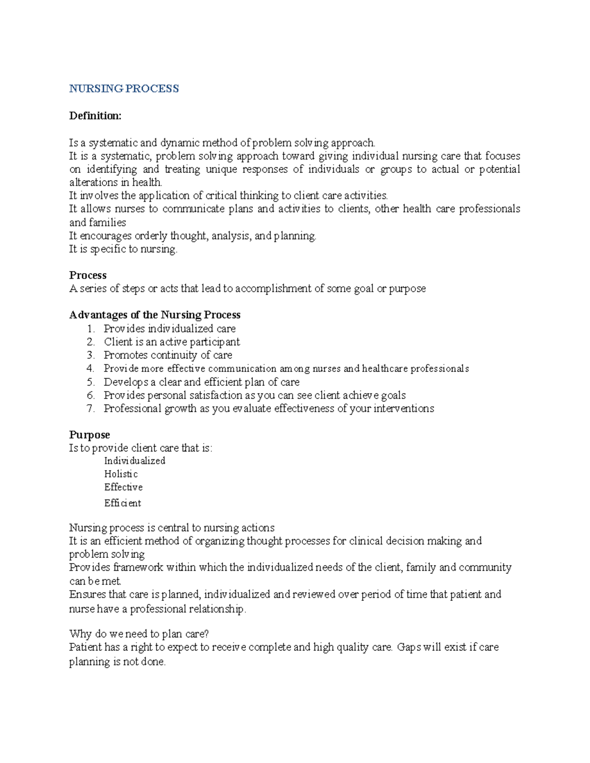 The Nursing Process - NURSING PROCESS Definition: Is a systematic and ...