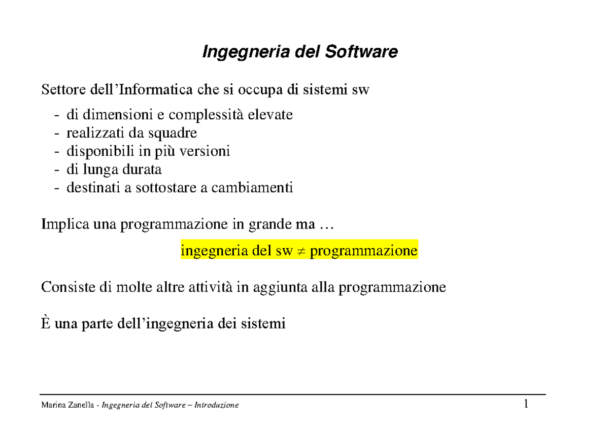 Introduzione al corso di ingegneria del software - Ingegneria del ...