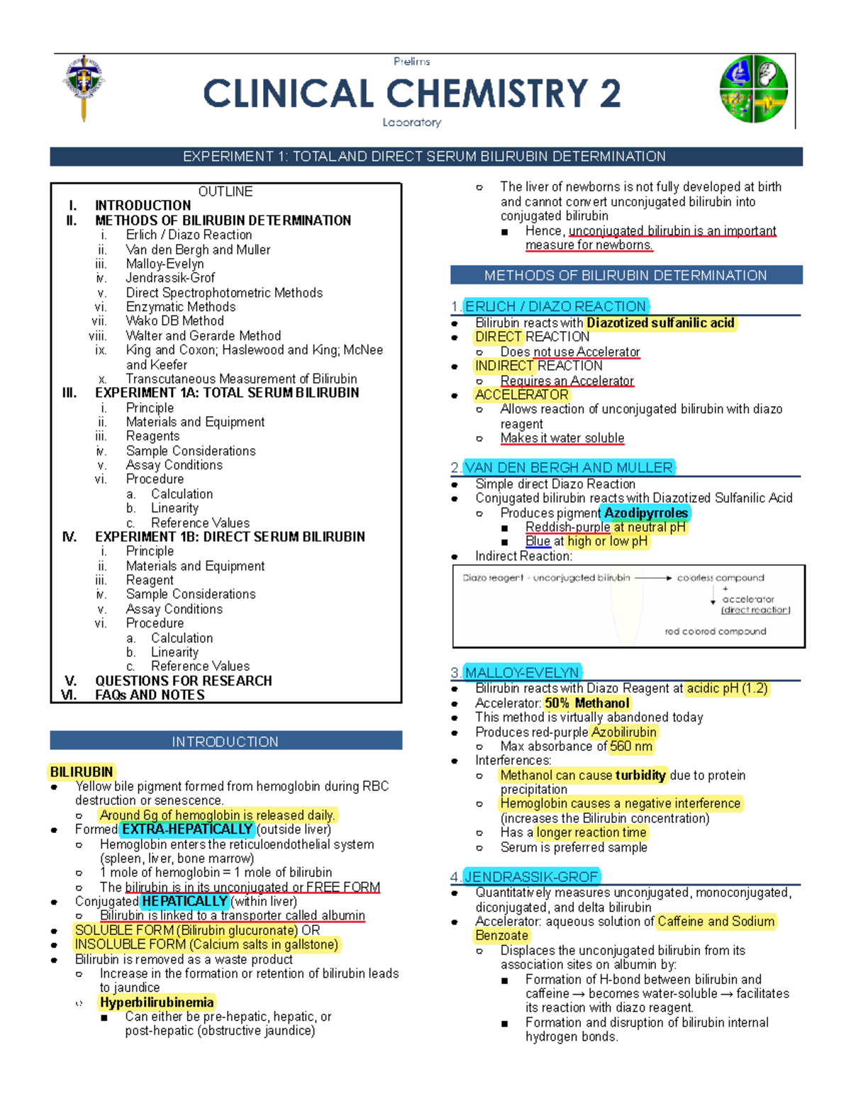 Cclab-EXP1 - Clinical Chemistry Laboratory Experiment 1 - OUTLINE I ...