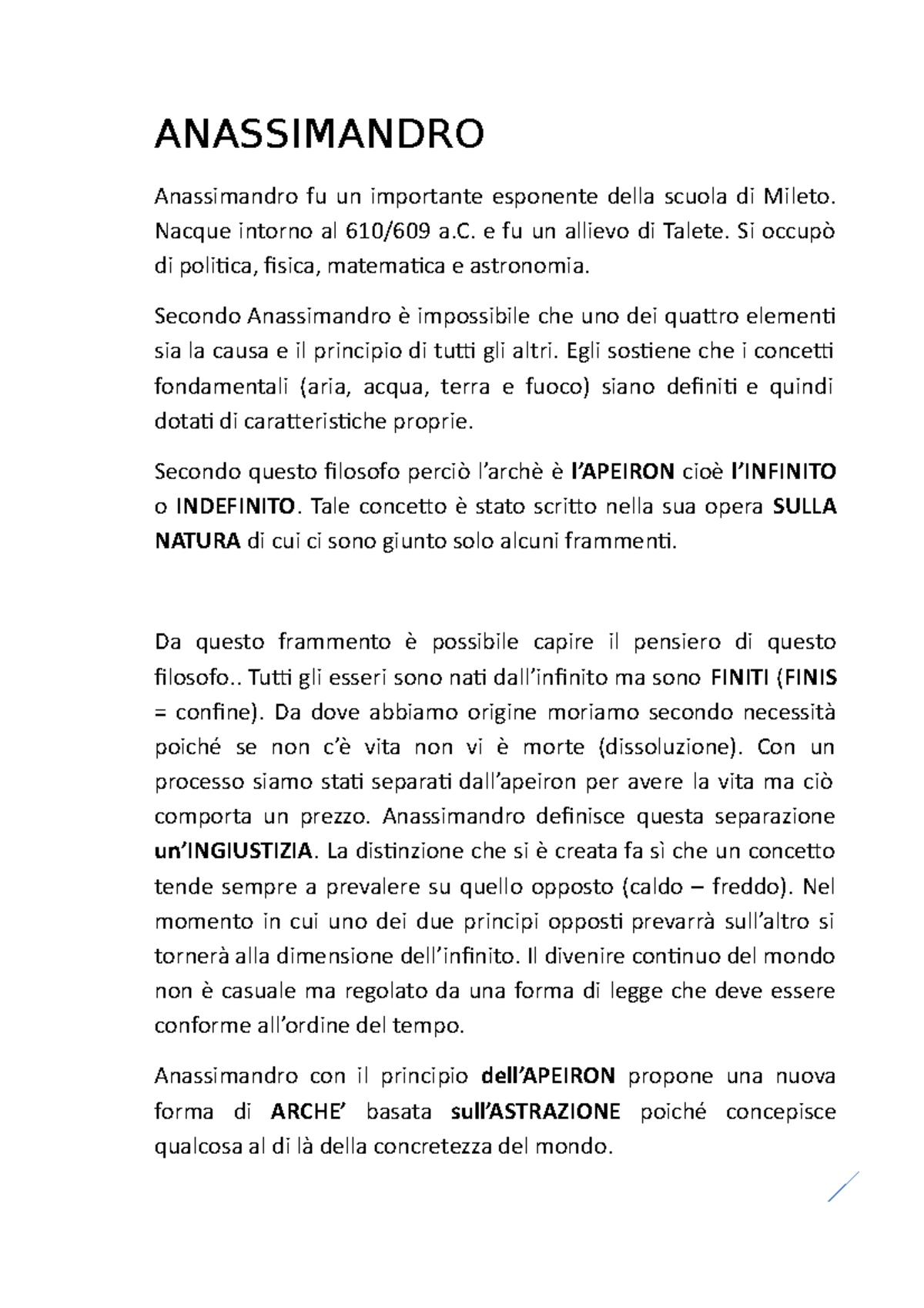 Anassimandro - ANASSIMANDRO Anassimandro fu un importante esponente ...
