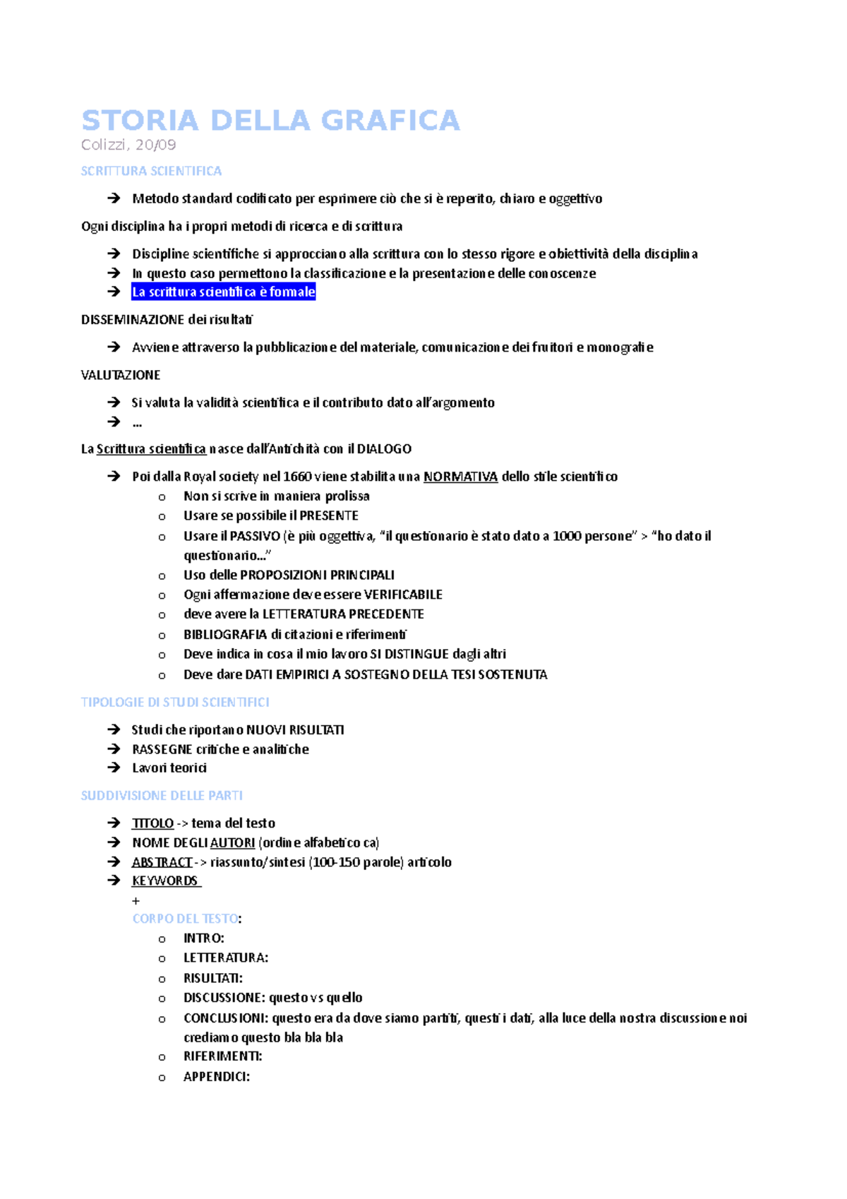 Lezione 2 - collizzi - STORIA DELLA GRAFICA Colizzi, 20/ SCRITTURA SCIENTIFICA Metodo standard ...