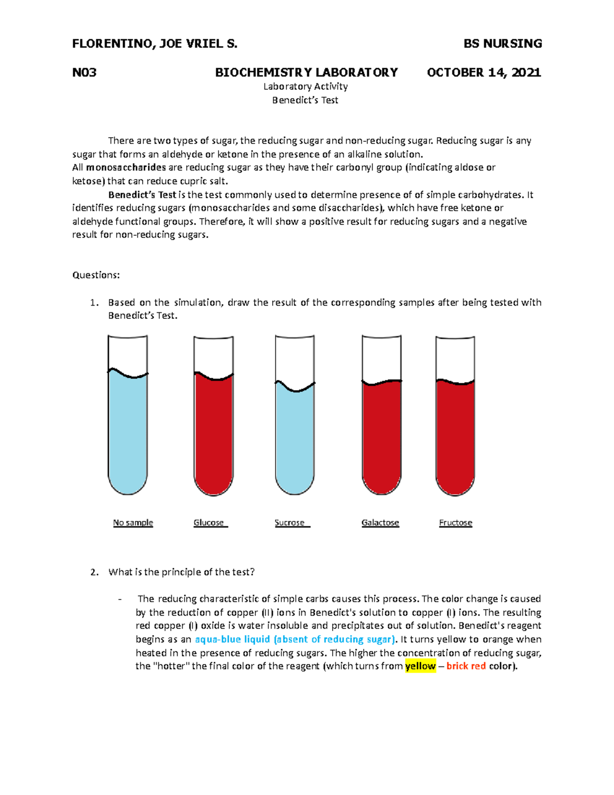 Carbohydrates Lab Activity - FLORENTINO, JOE VRIEL S. BS NURSING N03 ...