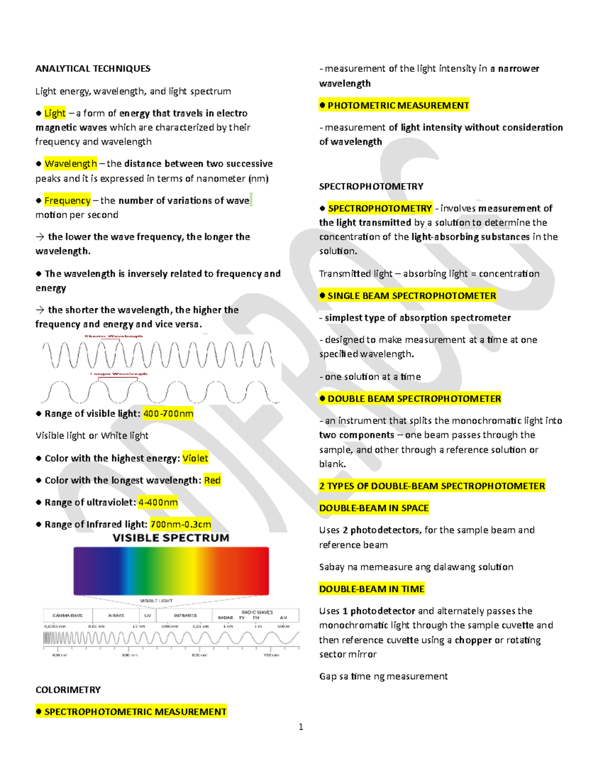 CC LAB - Clinical Chemistry - ANALYTICAL TECHNIQUES Light energy ...