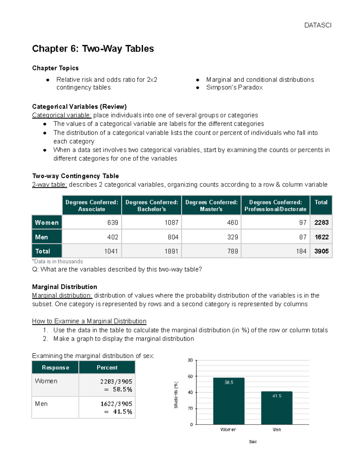 Chapter 6: Two-Way Tables - Chapter 6: Two-Way Tables Chapter Topics ...