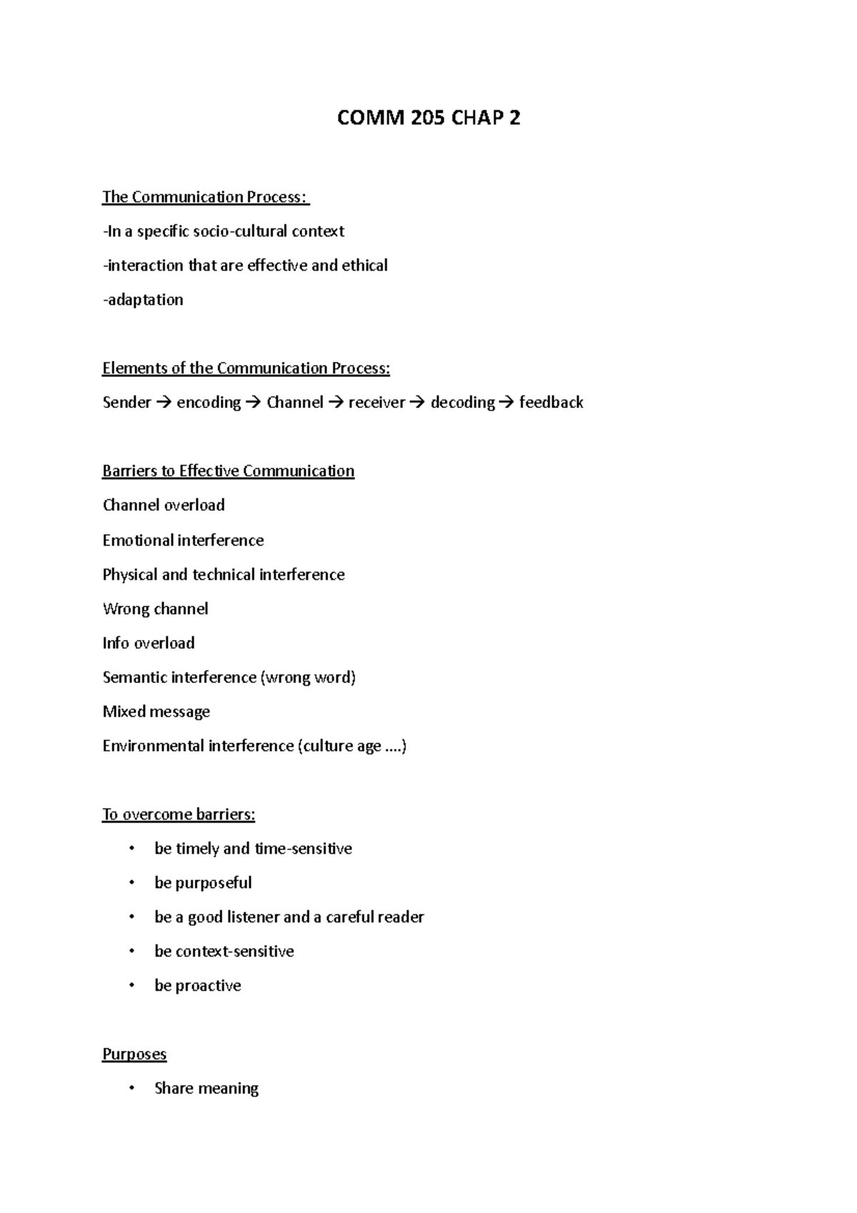 COMM 205 CHAP 2 - comm205 - COMM 205 CHAP 2 The Communication Process: -In a specific socio ...