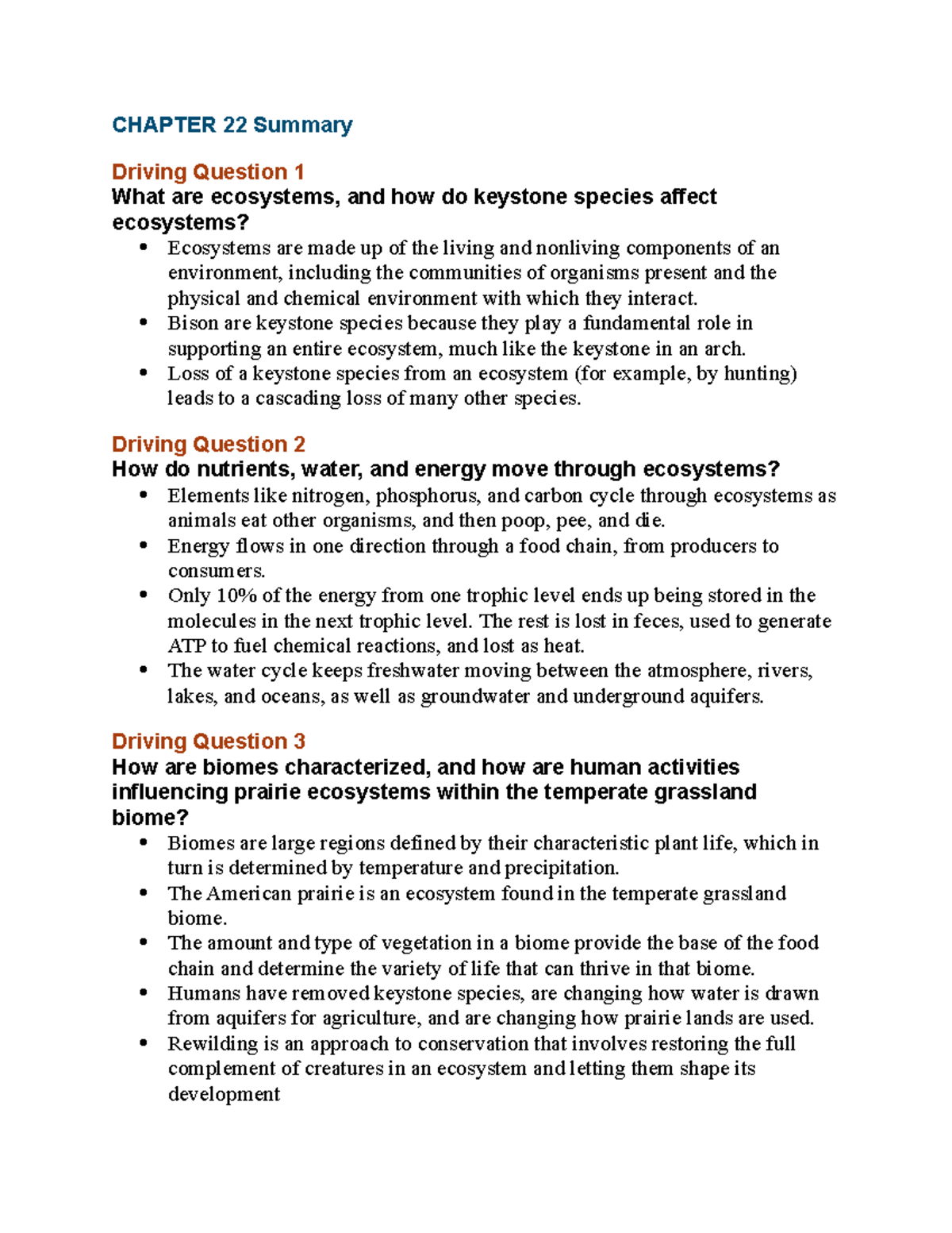 Final exam - N/C - CHAPTER 22 Summary Driving Question 1 What are ...