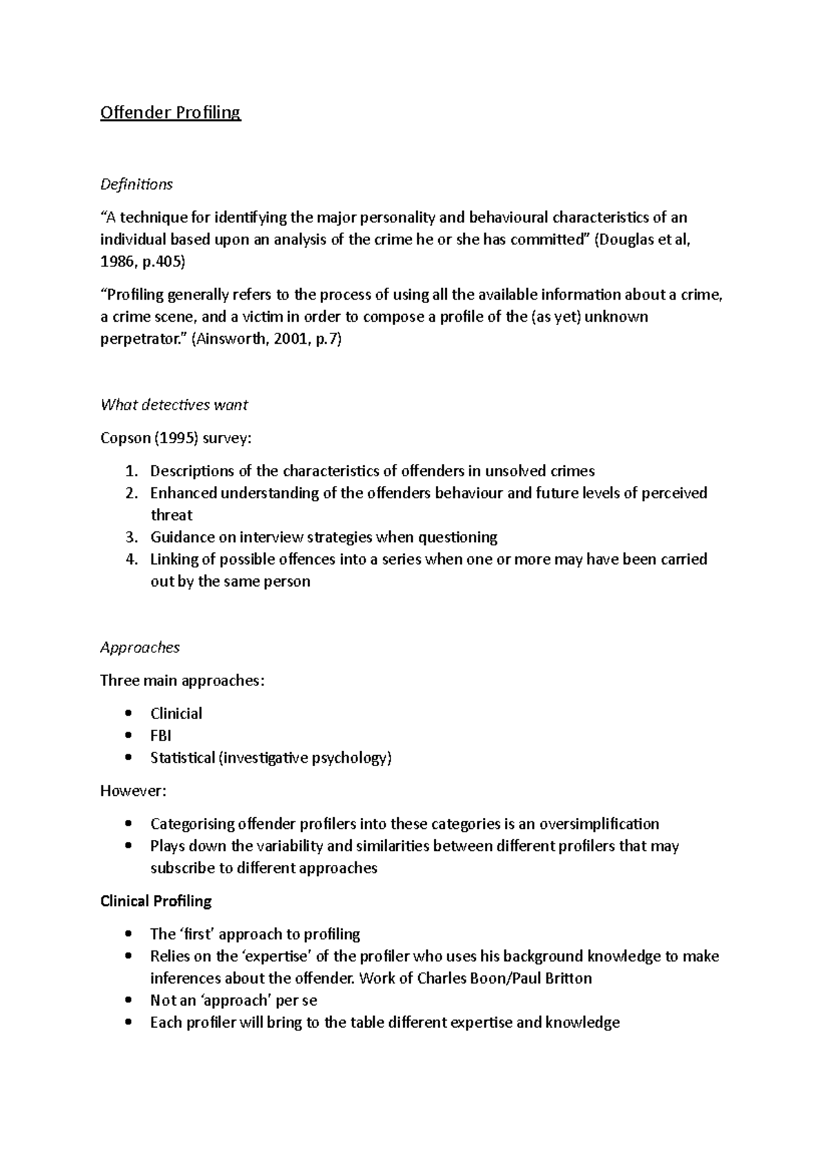 Offender Profiling - see above - Offender Profiling Definitions “A ...