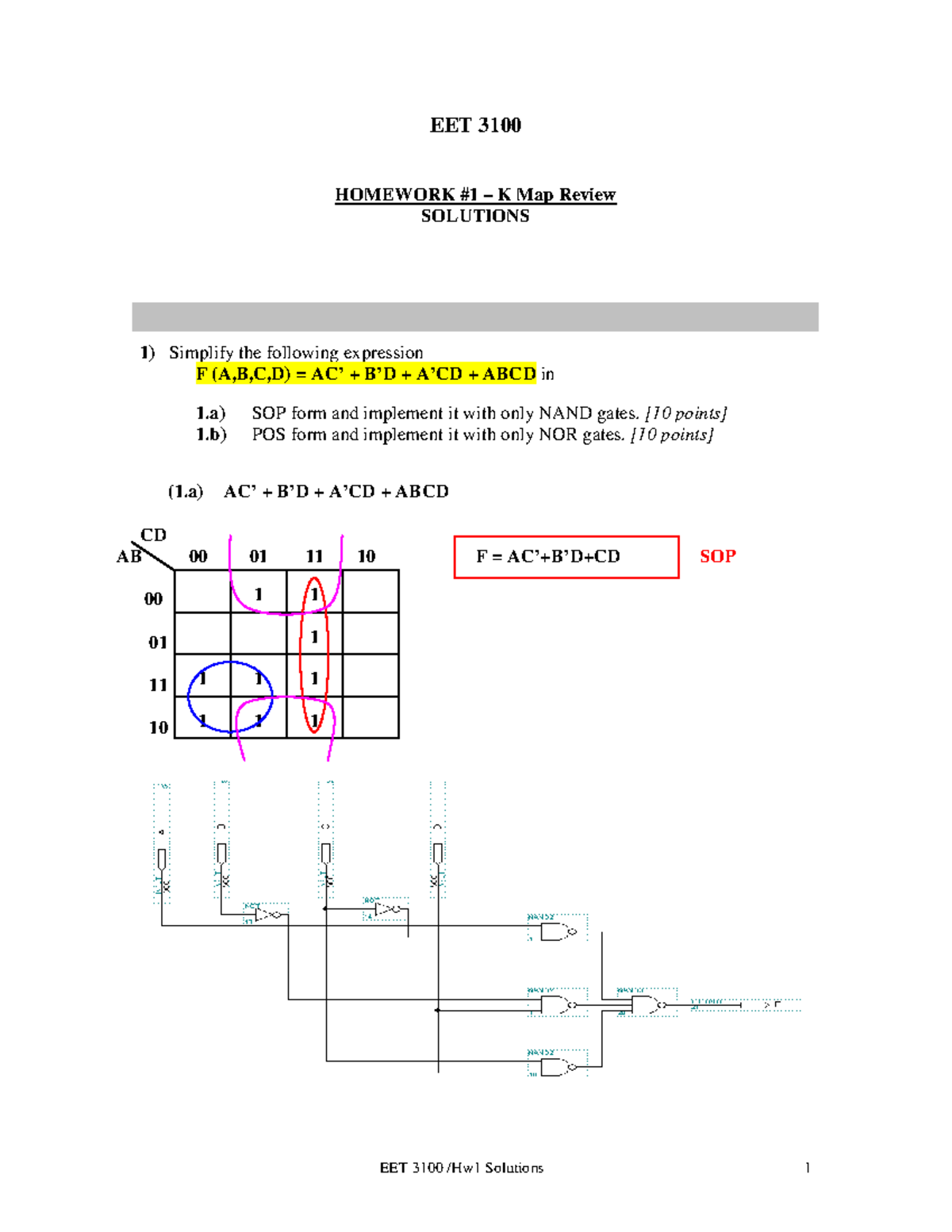 3100HW1 KMap sol - System level design of digital logic circuits using ...