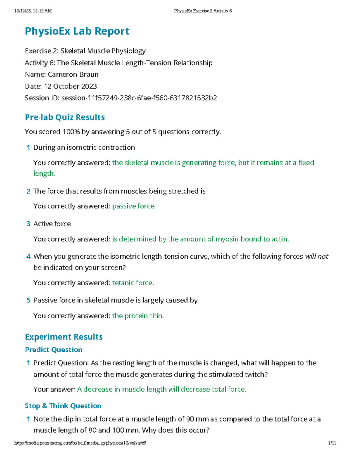 Physio Ex Exercise 2 Activity 6 - PhysioEx Lab Report Exercise 2 ...