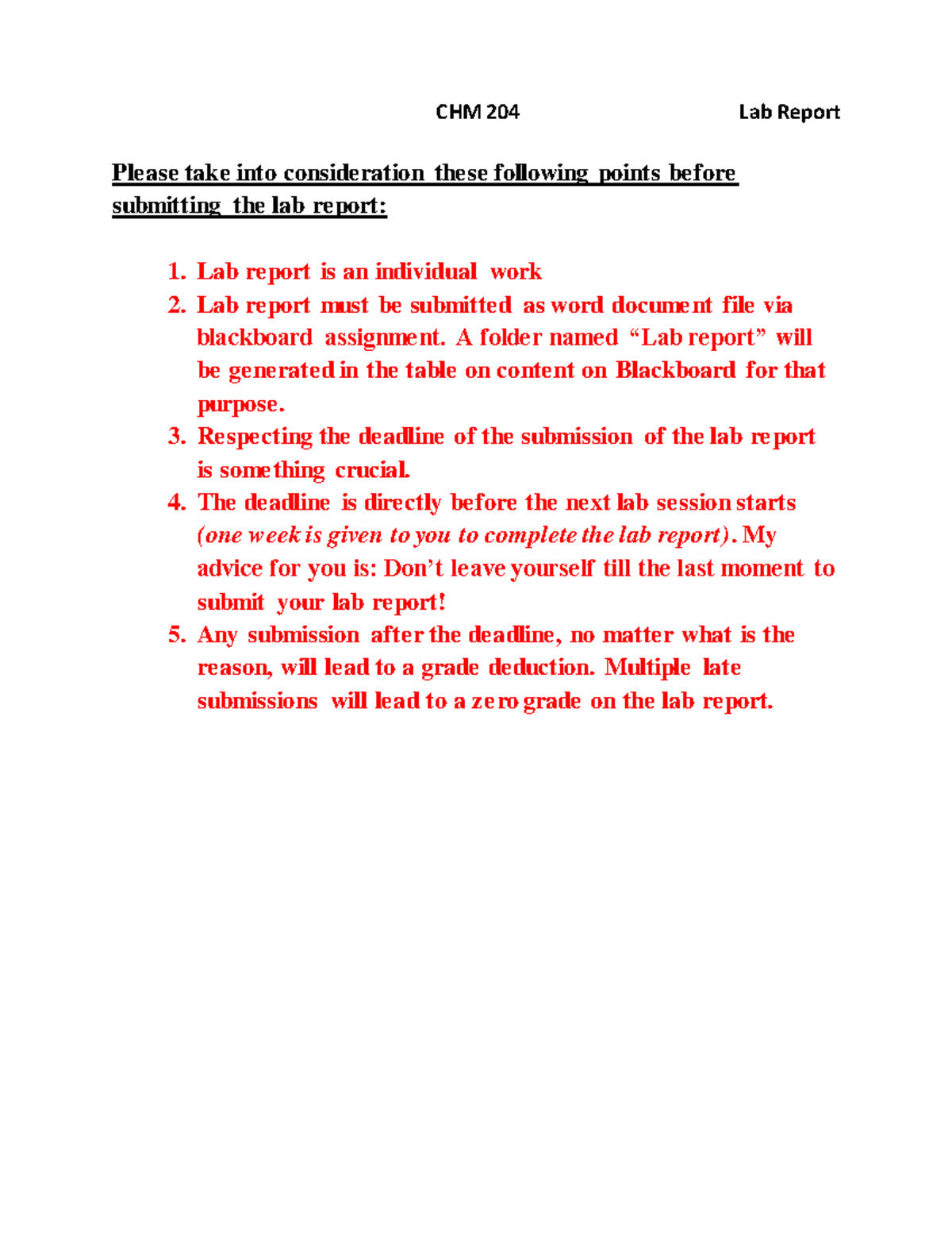 CHM 204 lab report format - spring 2022 - CHM 204 Lab Report Please ...