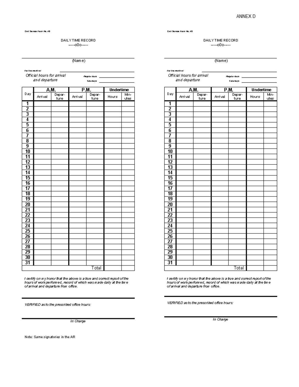 Annex-D - Daily-TIME- Record-1 - Civil Service Form No. 48 DAILY TIME ...
