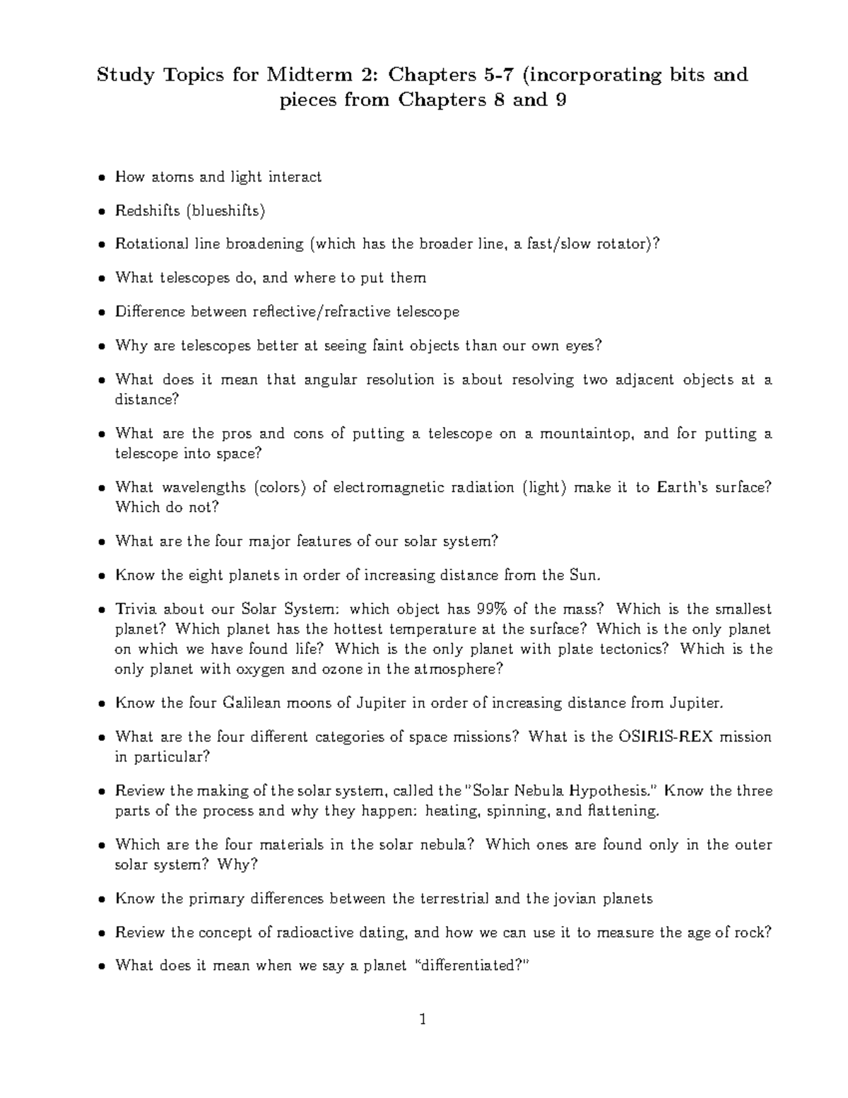 Studytopics exam2 - Exam review - Study Topics for Midterm 2: Chapters 5-7 (incorporating bits ...