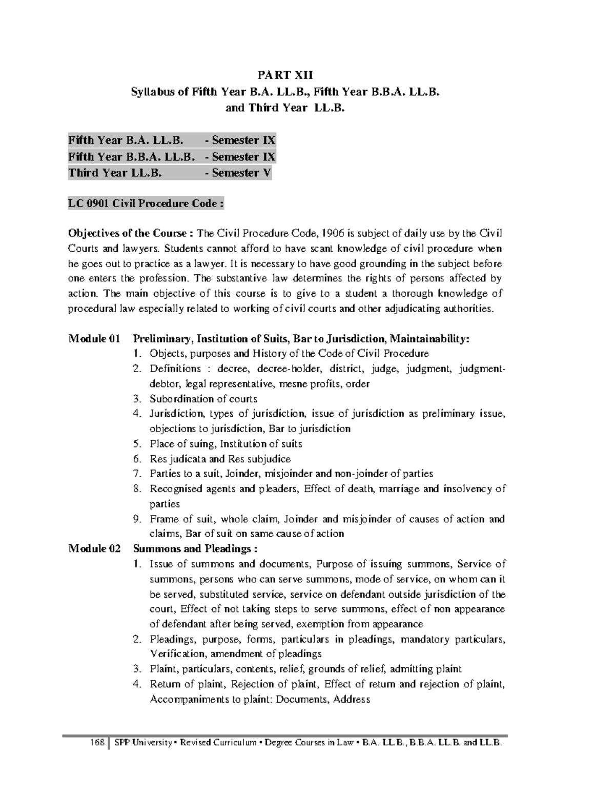 9th Sem Syallbus Part Xii Syllabus Of Fifth Year B Ll Fifth Year Bb Ll And Third Year Ll