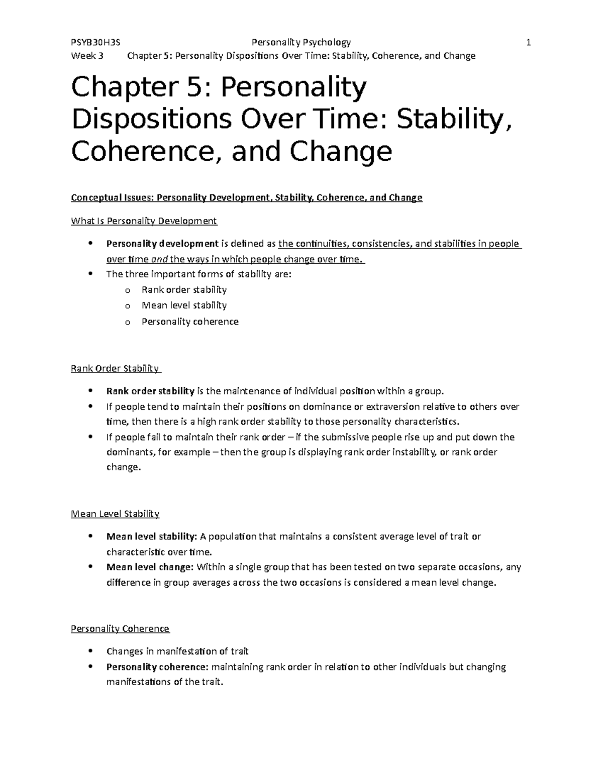 Chapter 5 Personality Dispositions over Time Stability Coherence and ...