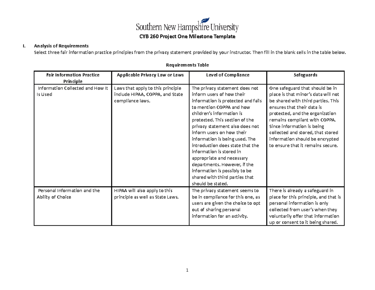 CYB 260 Project One Milestone - Analysis of Requirements Select three ...