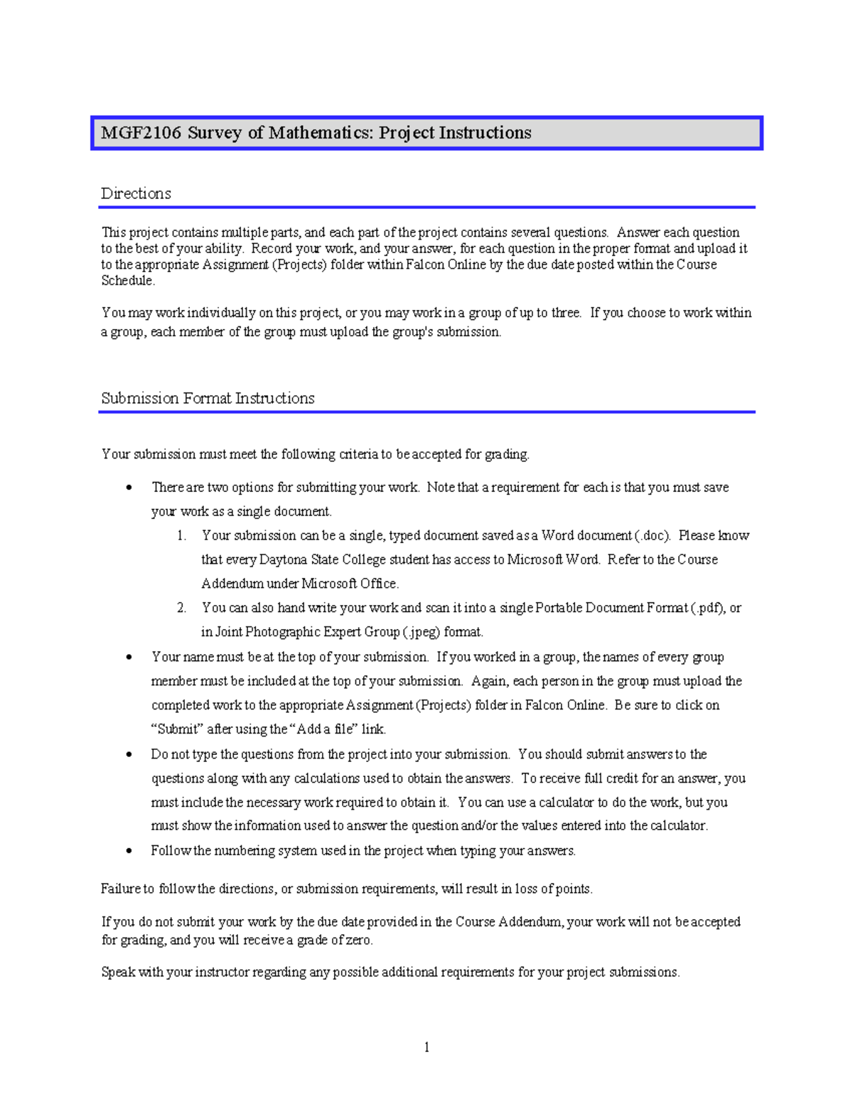 MGF2106 Project 2 V1 - accounting tasks - MGF2106 Survey of Mathematics: Project Instructions ...