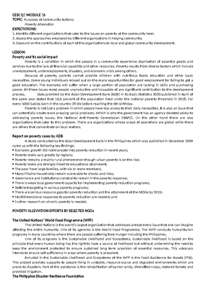 CESC Q1 Module 14 - Summary - CESCQ1 MODULE 14 TOPIC: Community Action ...