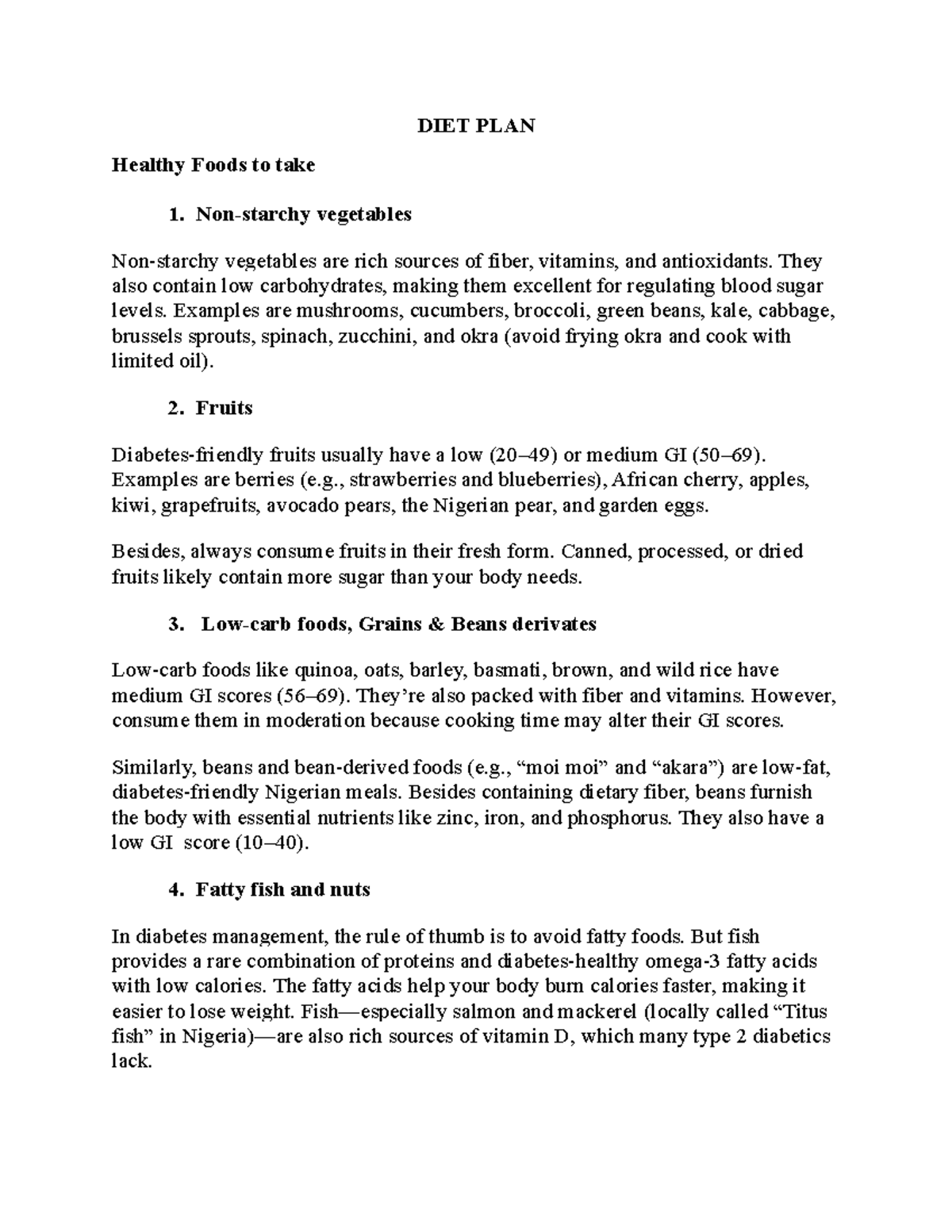 PLAN - ACCOUNTING - DIET PLAN Healthy Foods to take 1. Non-starchy ...