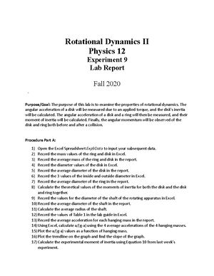 Introduction to Physics Lab - PHY 012- Experiment 10: Motion of a ...