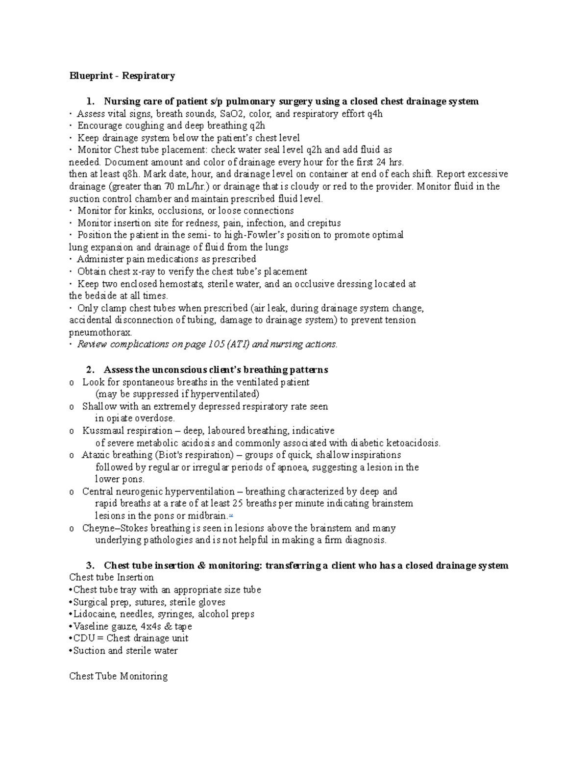 Respiratory Care: Nursing Monitoring and Interventions - Studocu