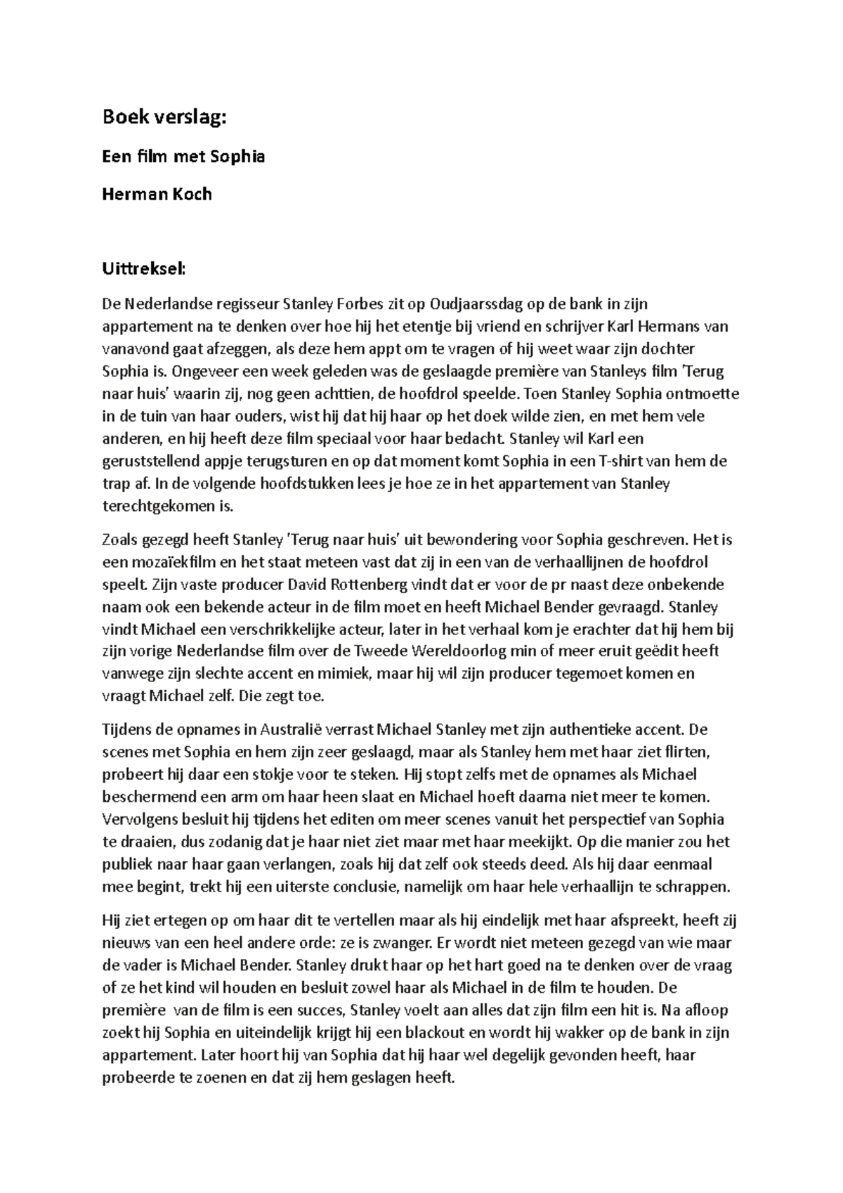 Een film met Sophia, Herman Koch - Boek verslag: Een film met Sophia ...