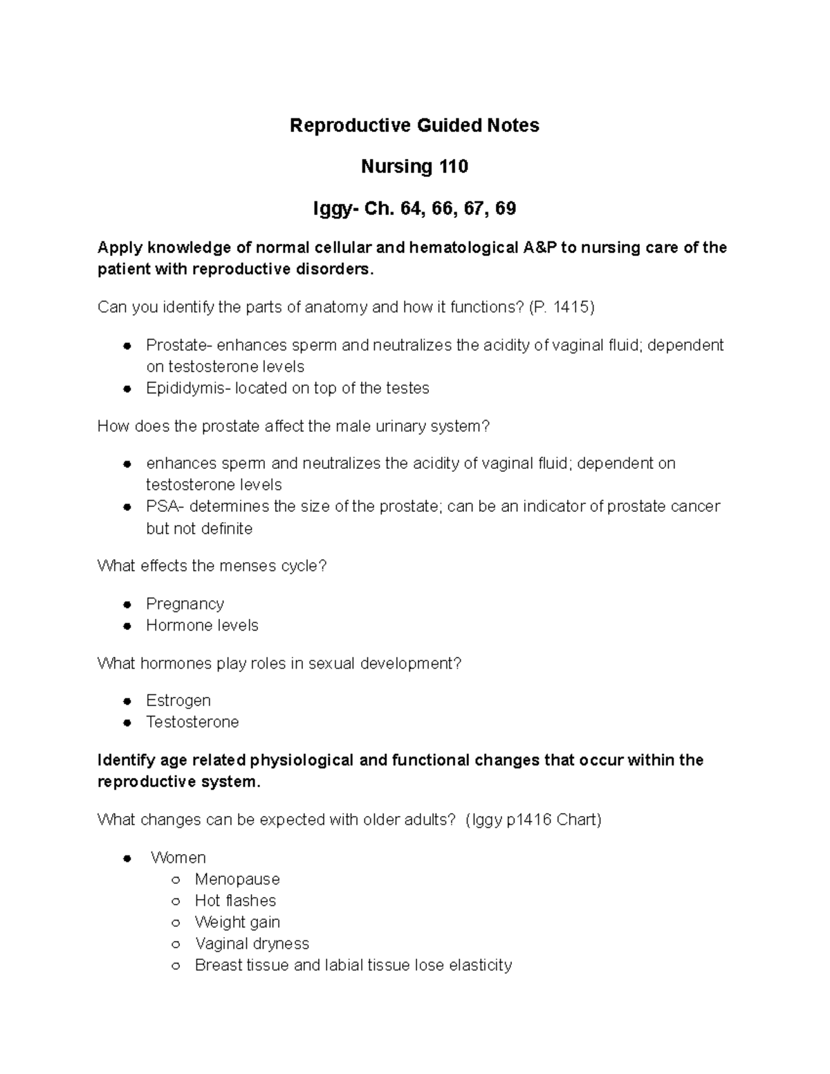 Reproductive Guided Notes - 64, 66, 67, 69 Apply knowledge of normal ...