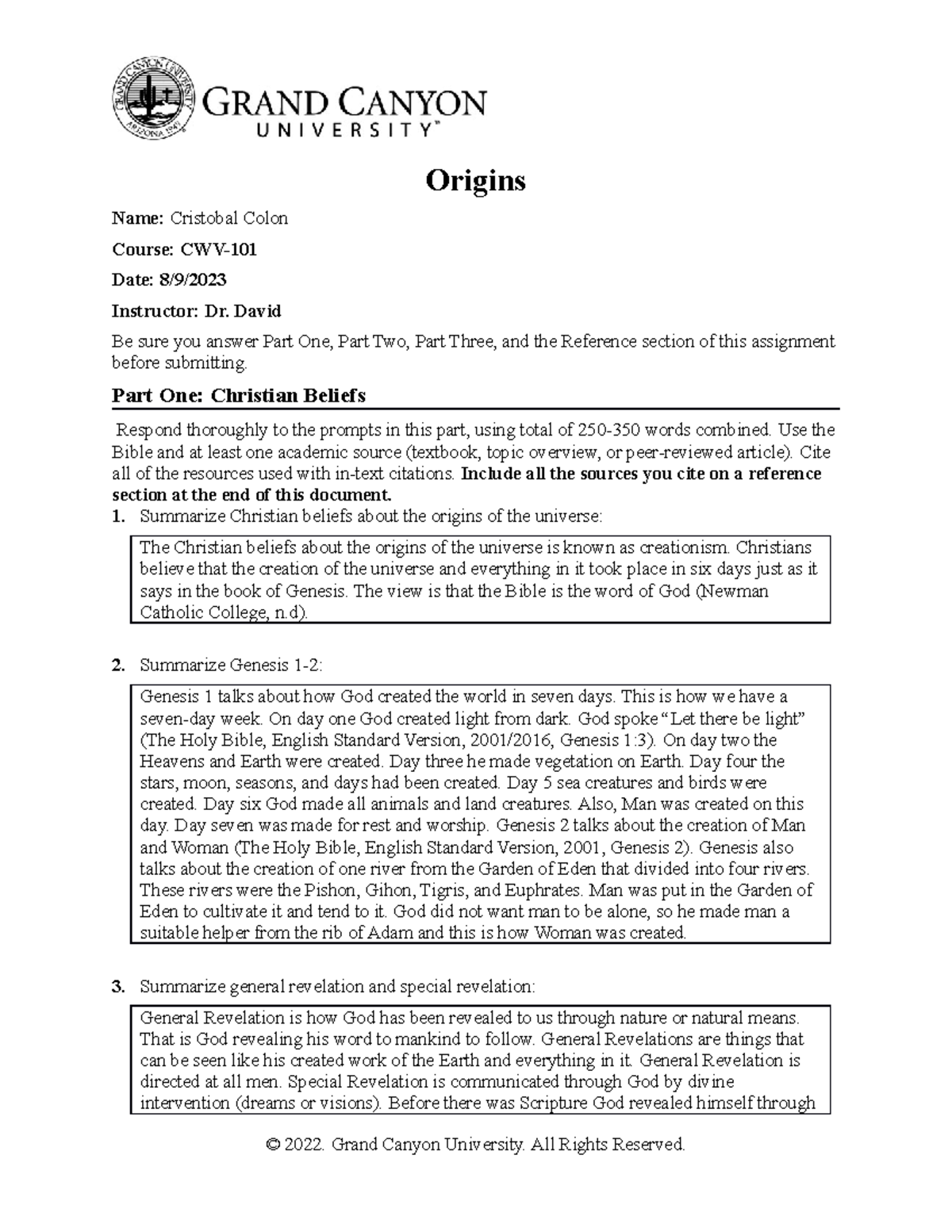 CWV-101-301-RS-T2Origins-Online - Origins Name: Cristobal Colon Course ...