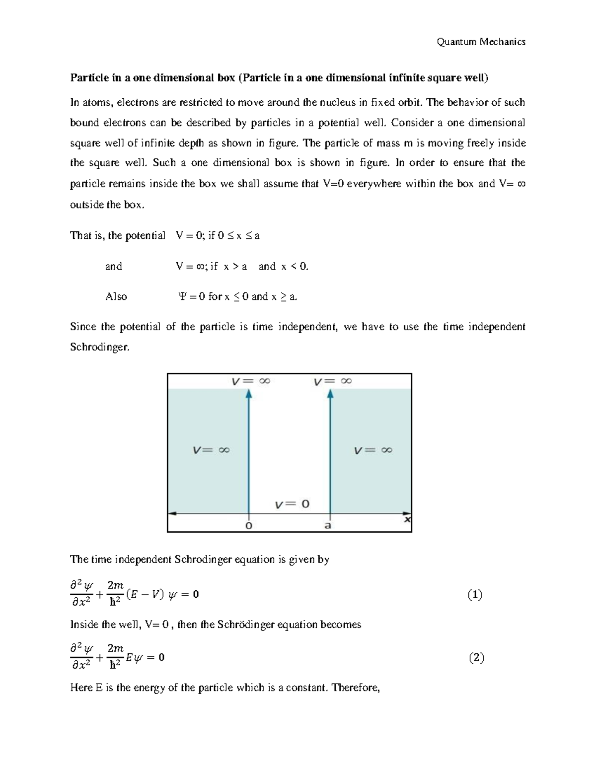 Module 3C Particle in a box - Particle in a one dimensional box ...