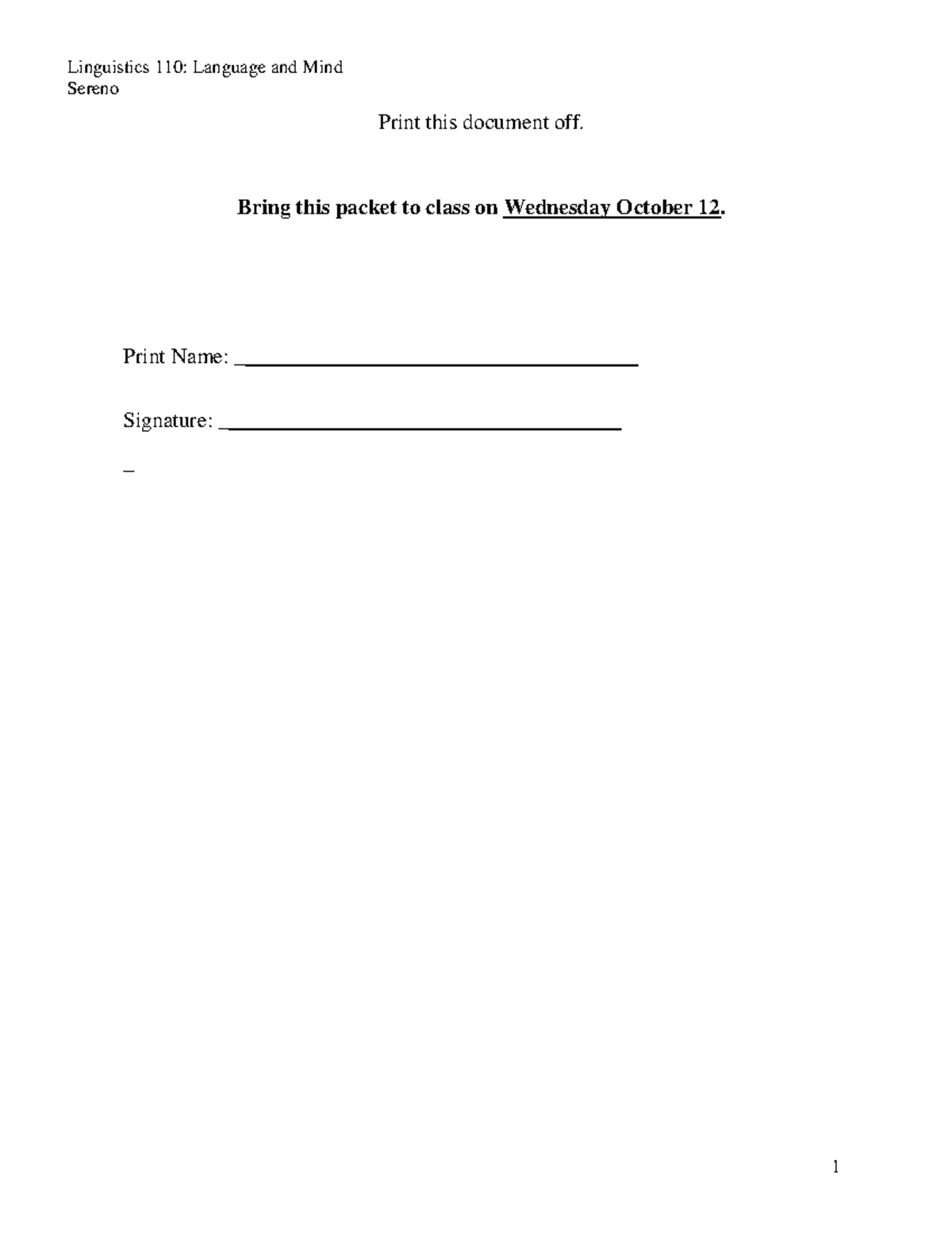 Linguistics Outline 3 - Linguistics 110: Language and Mind Sereno Print ...