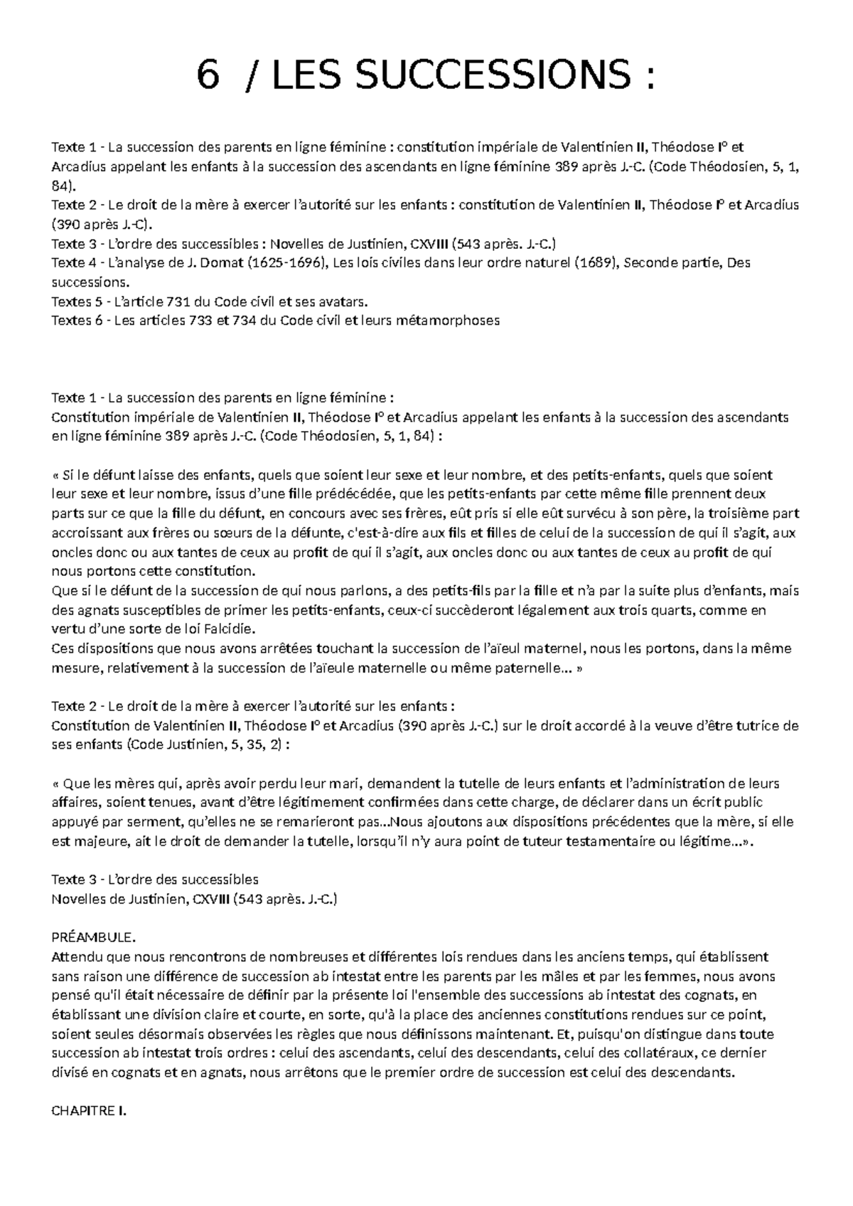 TD 6 LES Successions - 6 / LES SUCCESSIONS : Texte 1 - La succession ...