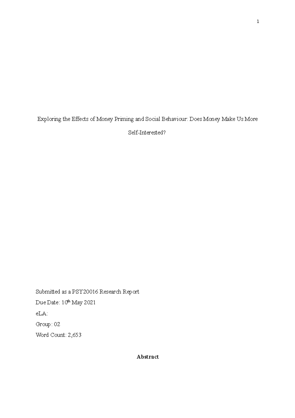 PSY2000 16 - Assignment 2 - Research Report - Exploring the Effects of ...