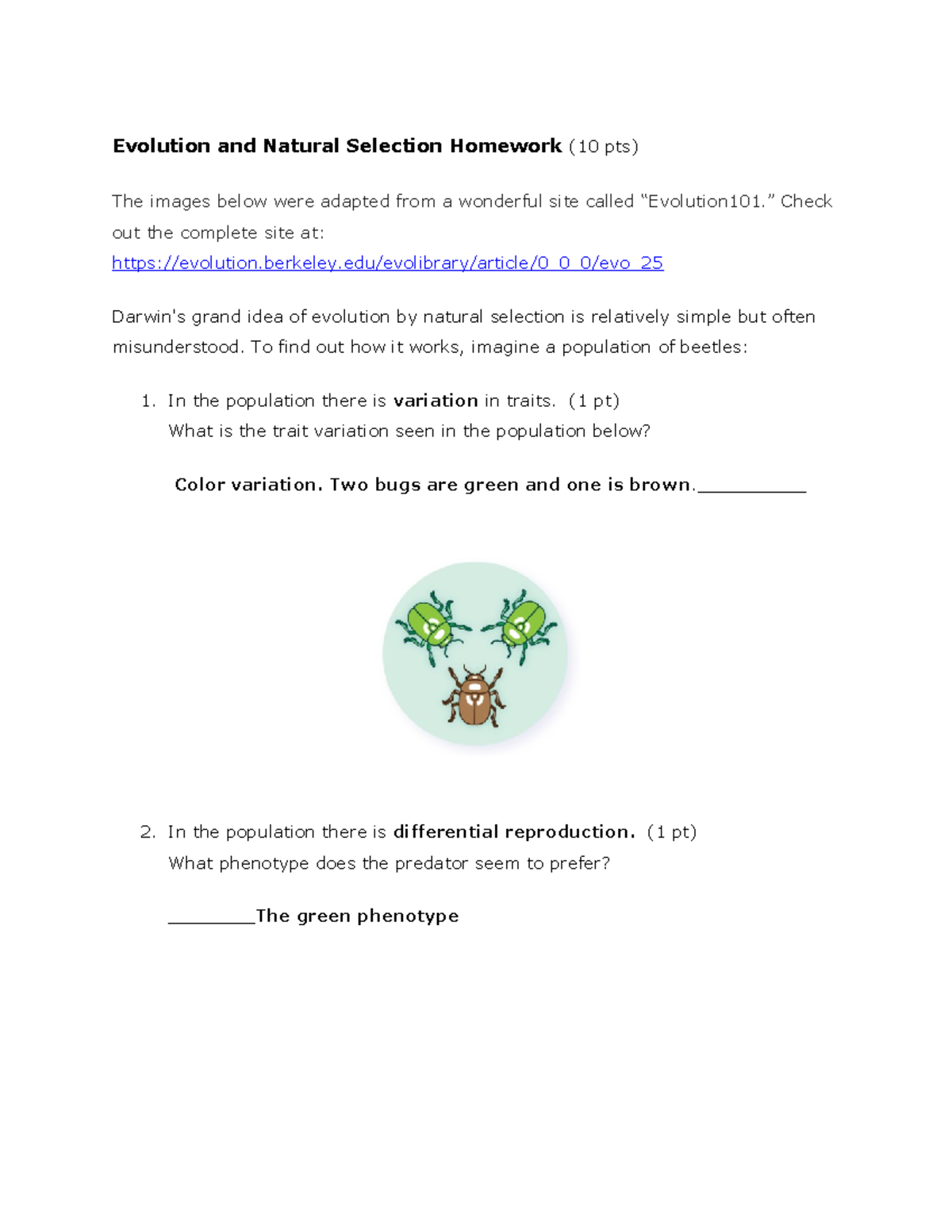 Sp22Evolution and Natural Selection Review Homework - Evolution and ...