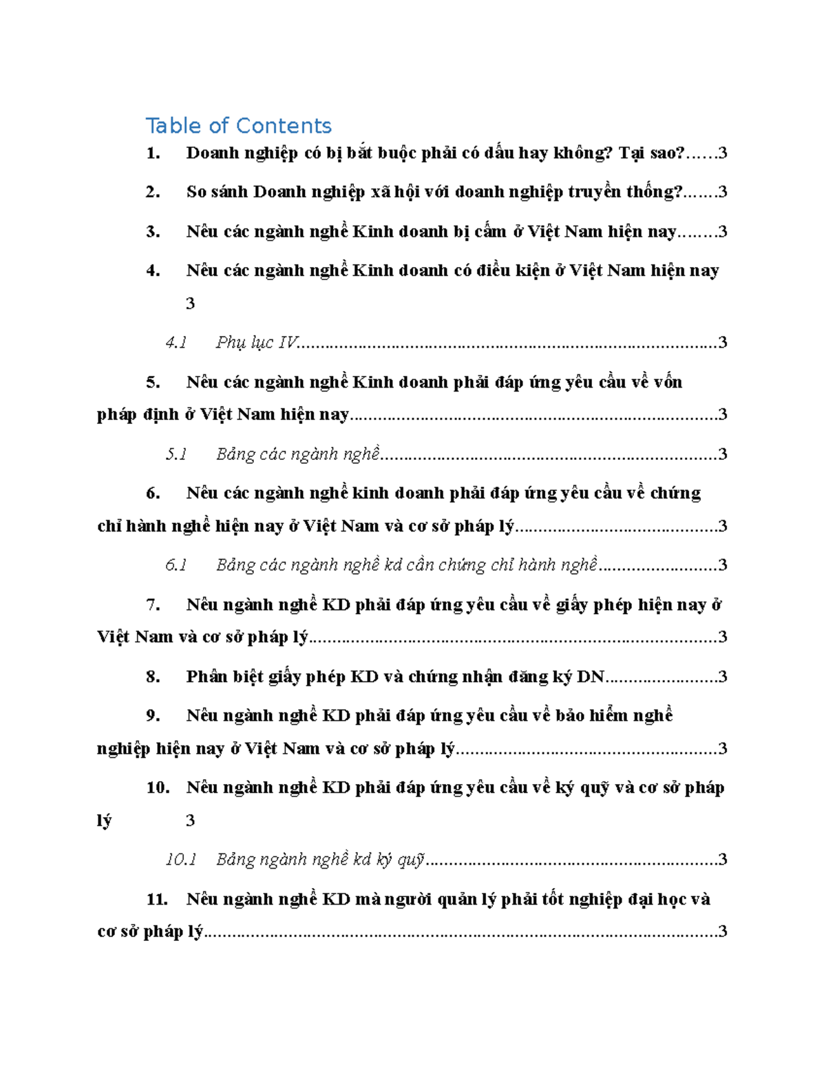 Trả lời câu hỏi LKD 20 câu đầy đủ - Table of Contents 1. Doanh nghiệp ...