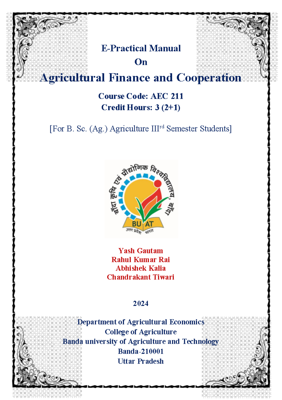 AEC 211 Agricultural Finance and Cooperation - E-Practical Manual On ...
