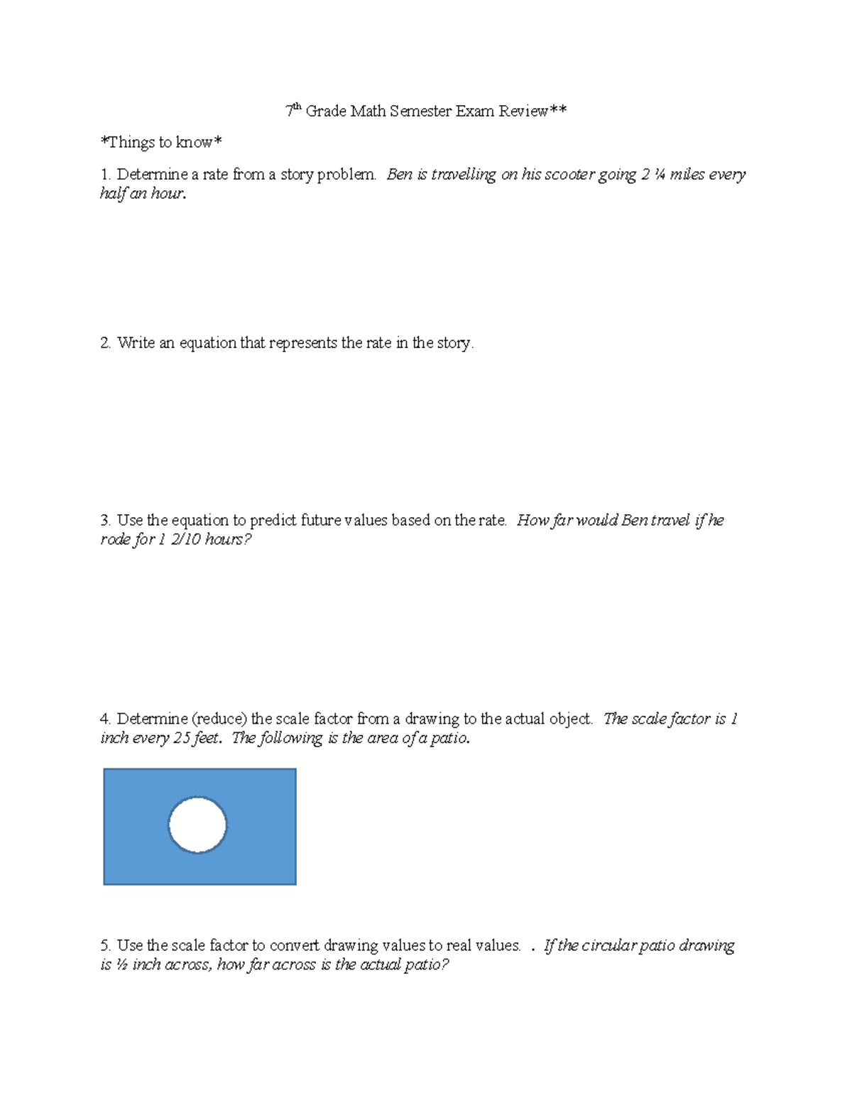 7th Grade Math Semester Exam Review - 7 th Grade Math Semester Exam ...