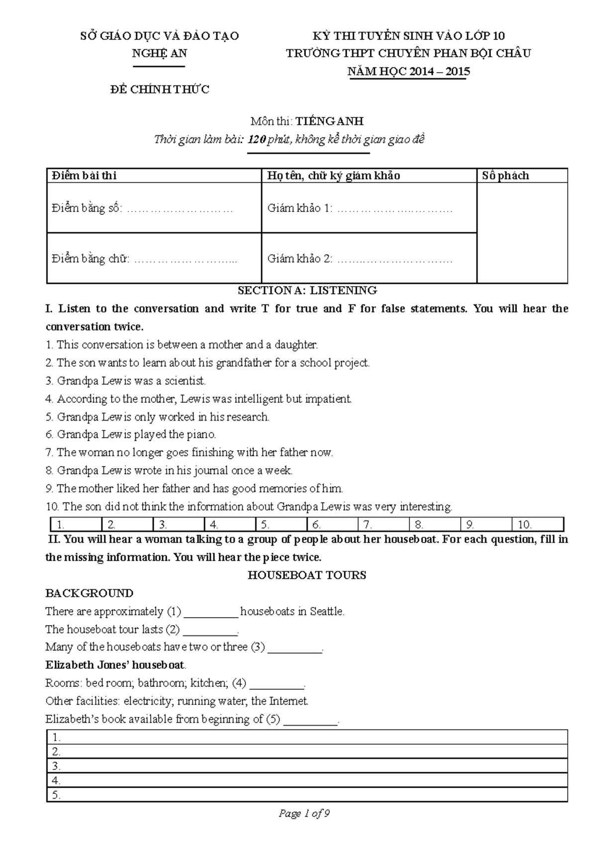 Tailieuxanh de va dap an thi tuyen sinh vao lop 10 mon tieng anh namhoc 2014 2015 truong thpt ...