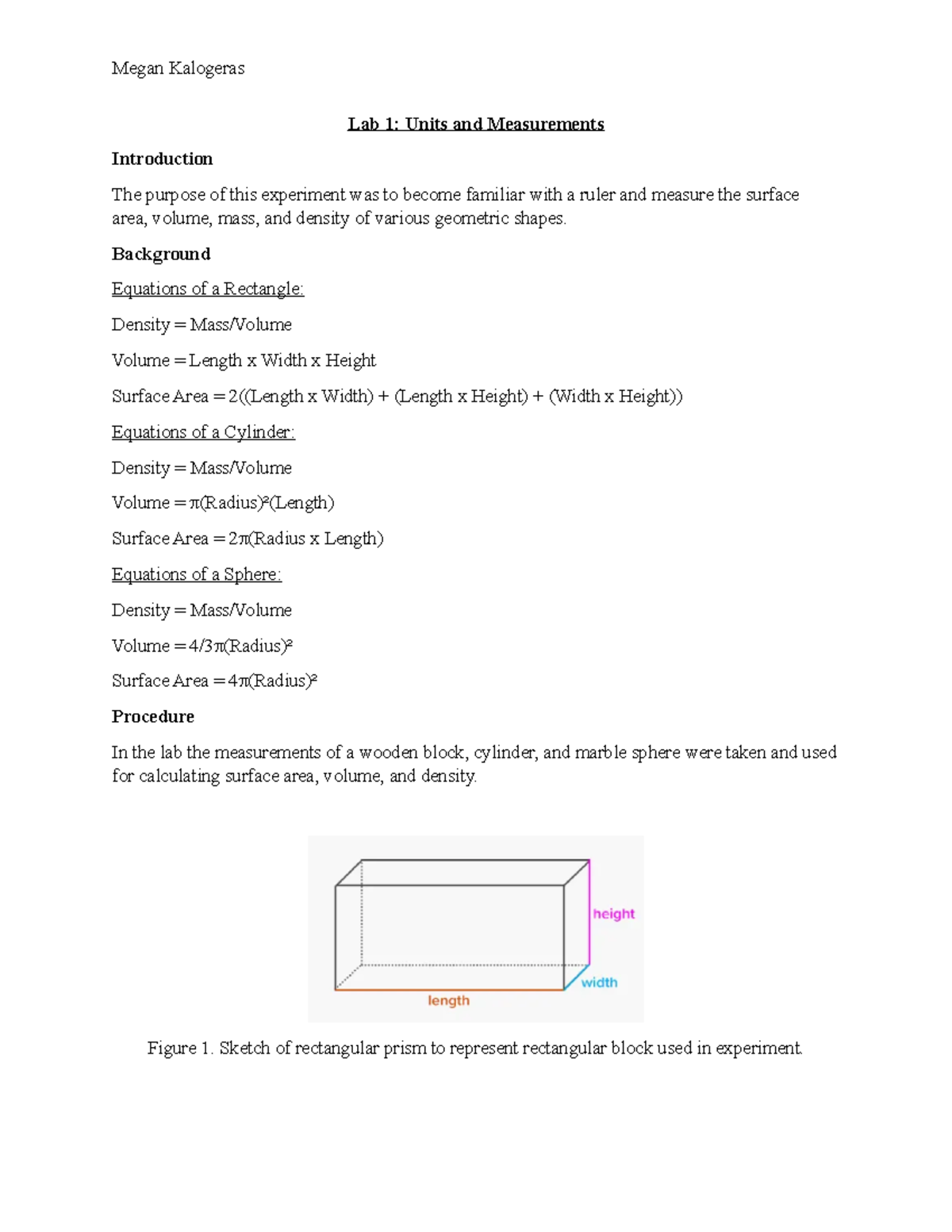 Physics Lab 1 - lab report - Lab 1: Units and Measurements Introduction ...