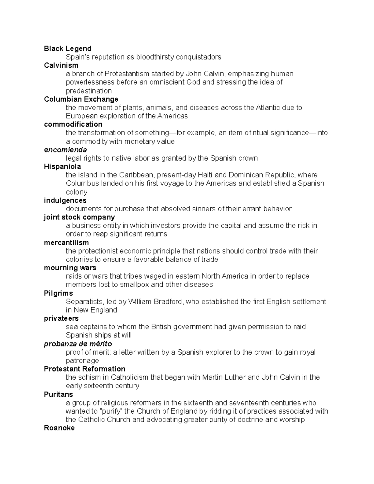 US History Chapter 2 Vocab - Black Legend Spain’s reputation as ...