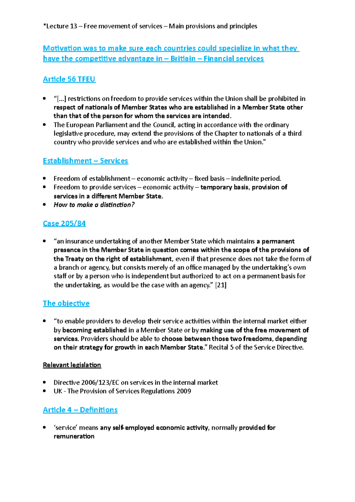 *Lecture 13 – Free movement of services – Main provisions and ...
