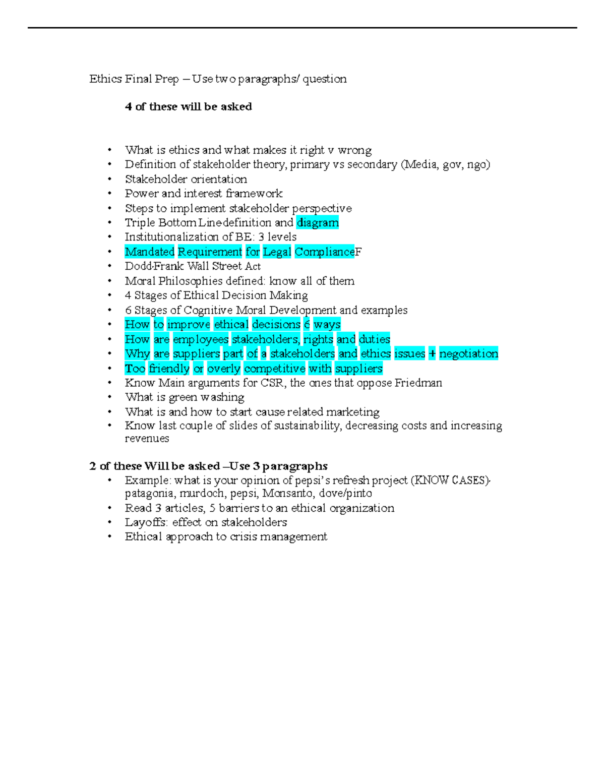 Full Ethics Class Notes - Ethics Final Prep – Use two paragraphs ...