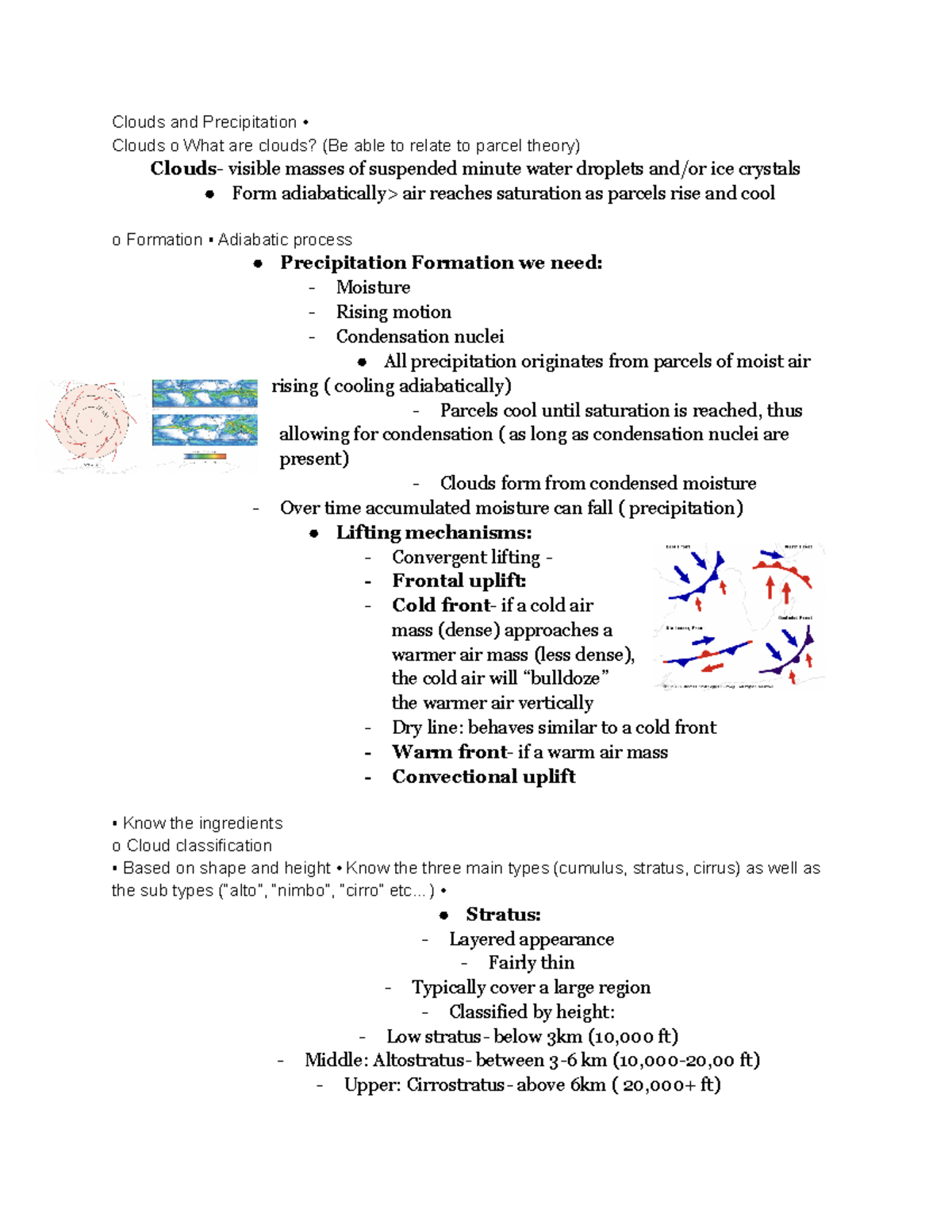 Exam 3 study guide w+c - Clouds and Precipitation • Clouds o What are ...