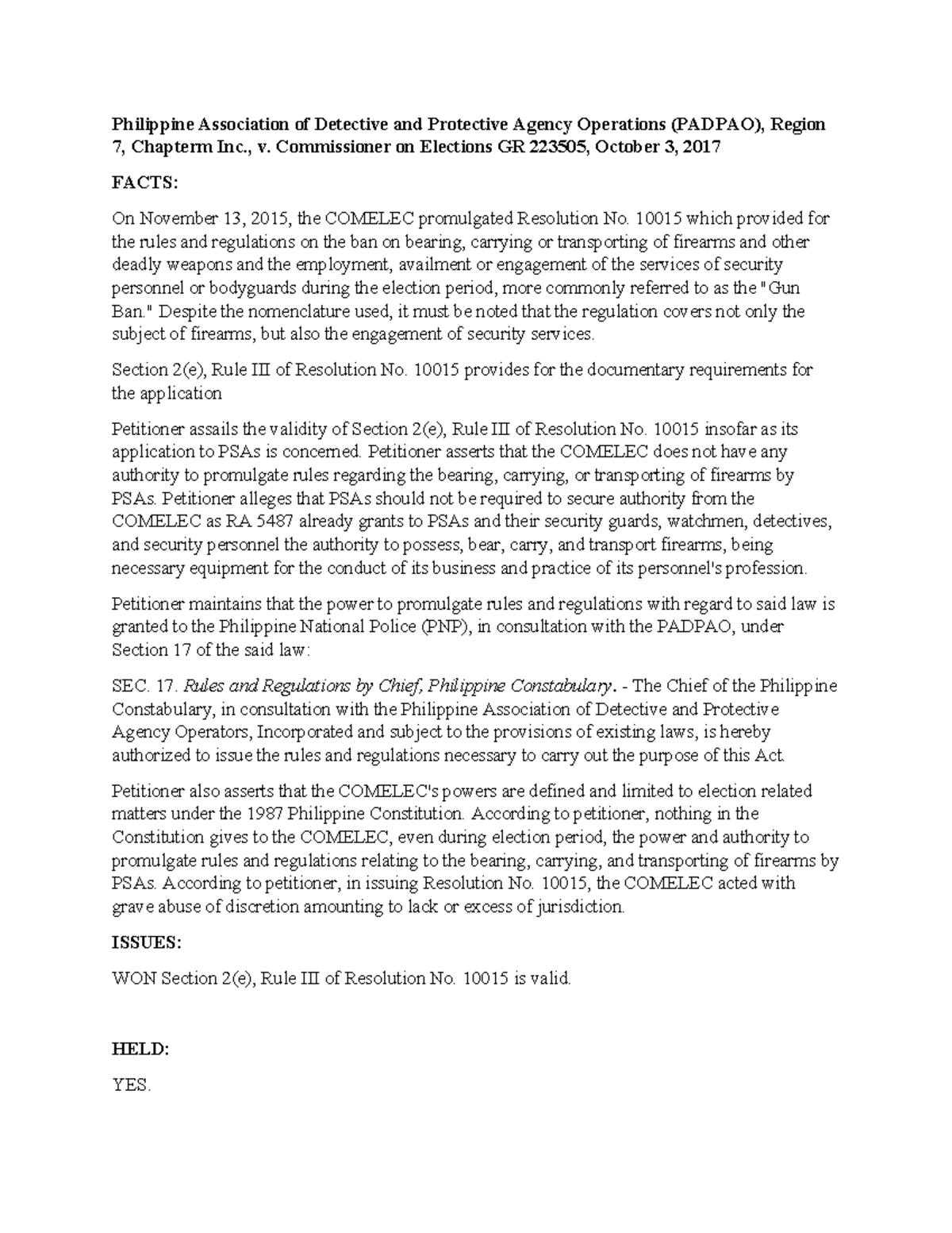 Padpao v. Comelec - Philippine Association of Detective and Protective ...