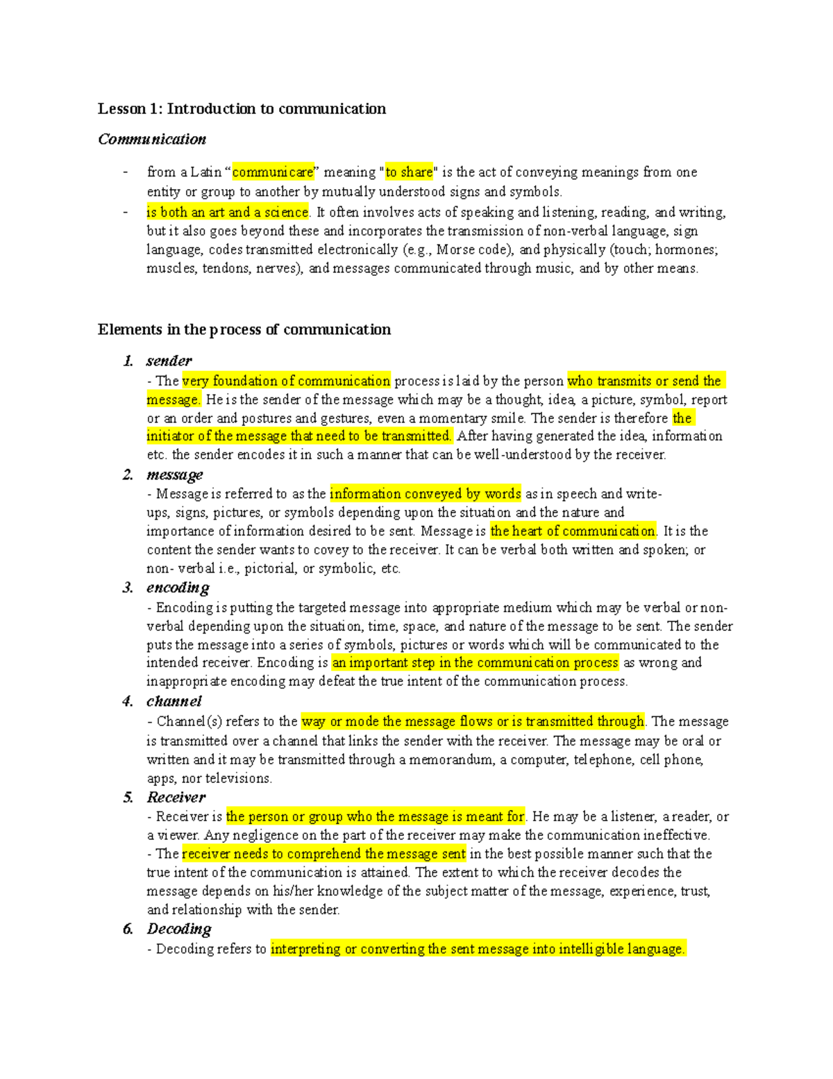 Purcom - For school purposes only. - Lesson 1: Introduction to communication Communication from ...